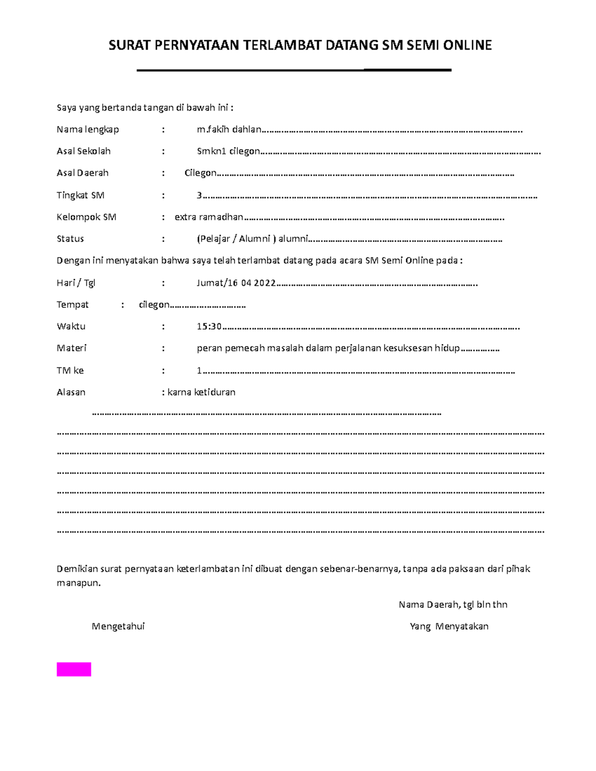 5 6176897982286267670 - SURAT PERNYATAAN TERLAMBAT DATANG SM SEMI ...