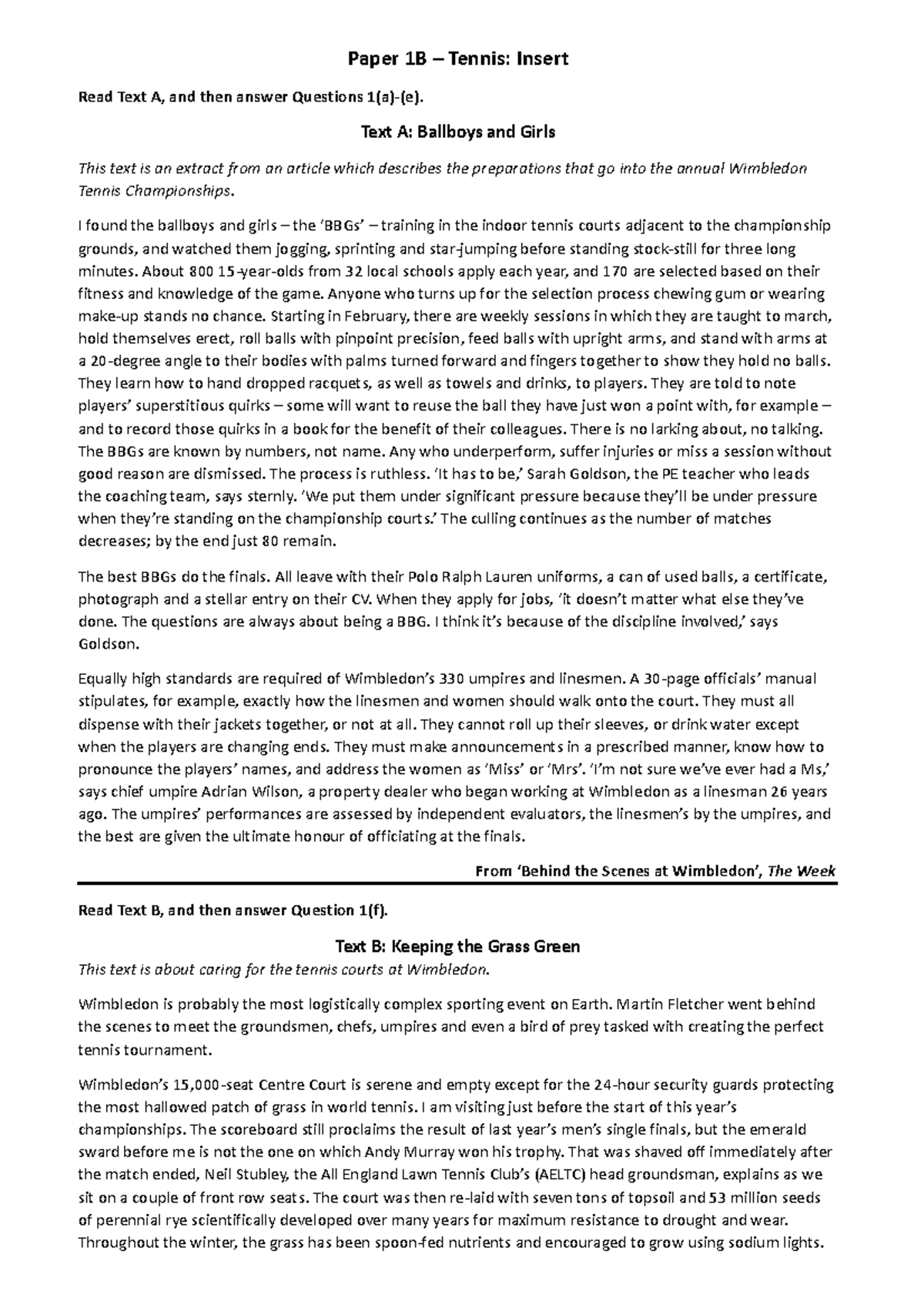 Paper 1B - Tennis - Insert - Paper 1B – Tennis: Insert Read Text A, and ...