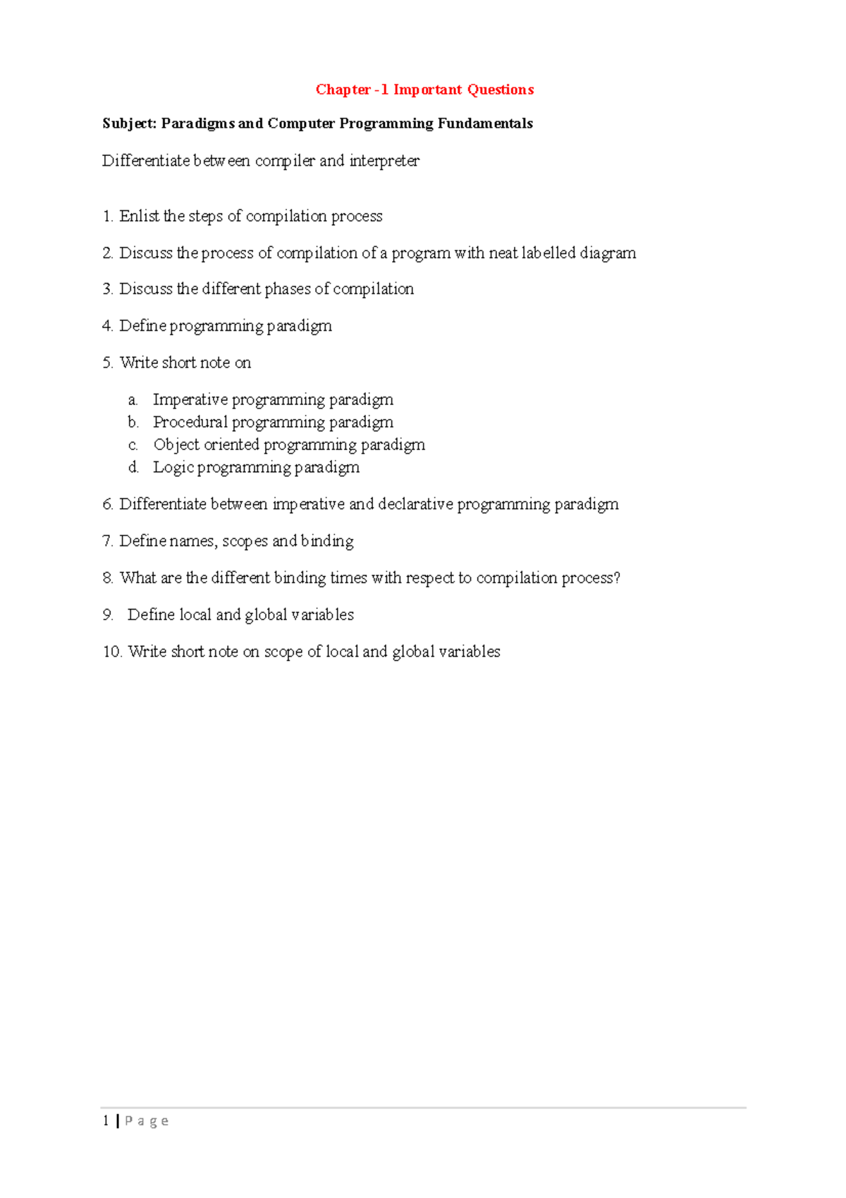 Chapter-01-impquestions - Chapter -1 Important Questions Subject ...