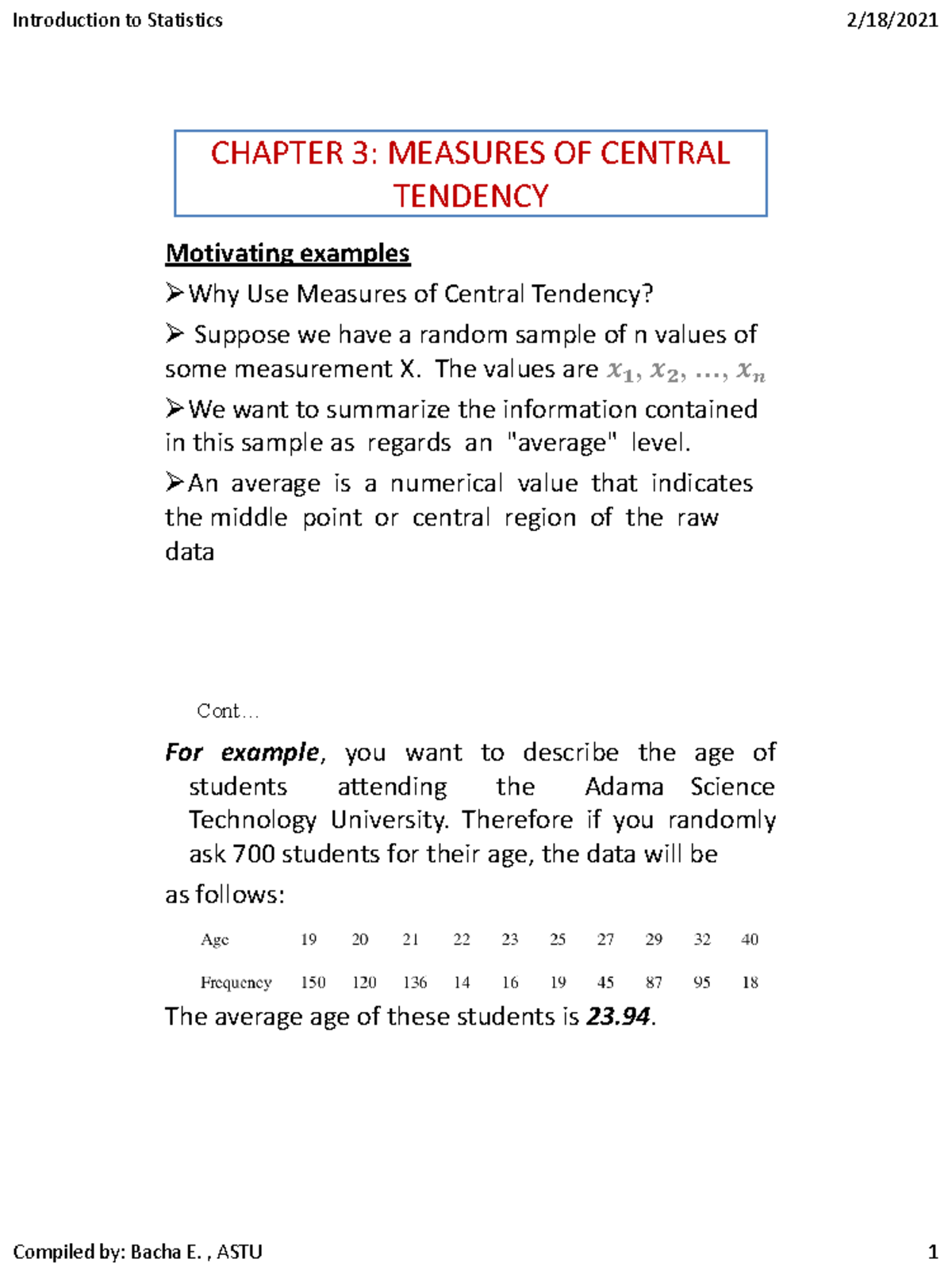 Chapter 3-Measures of C - ####### CHAPTER 3: MEASURES OF CENTRAL ...