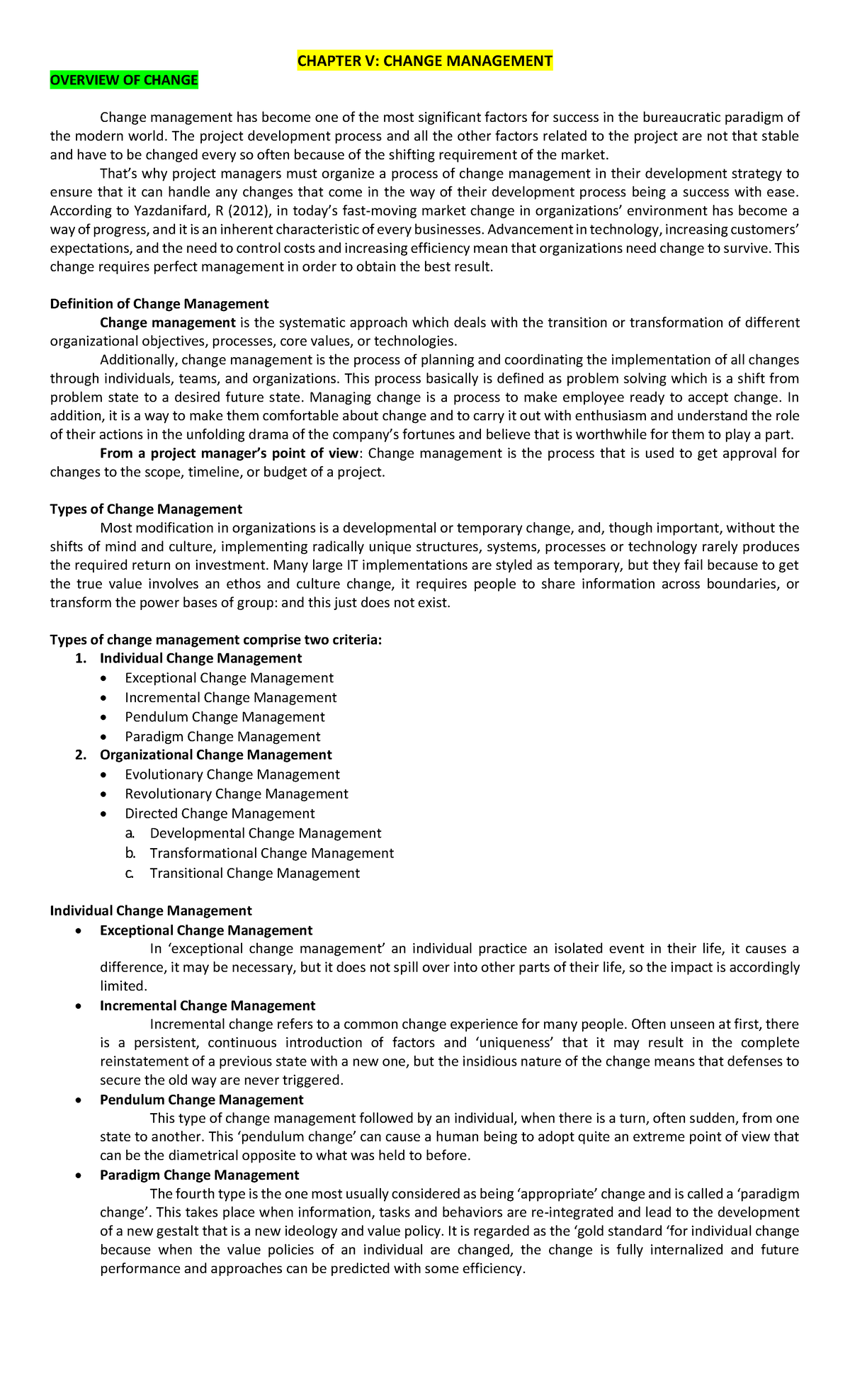 FInals (X)-17-19 - Chapter V – Change Management - CHAPTER V: CHANGE ...
