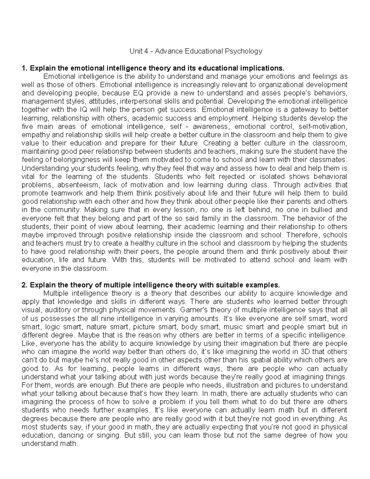 Task 12 - Educational Psychology - Unit 4 - Advance Educational ...