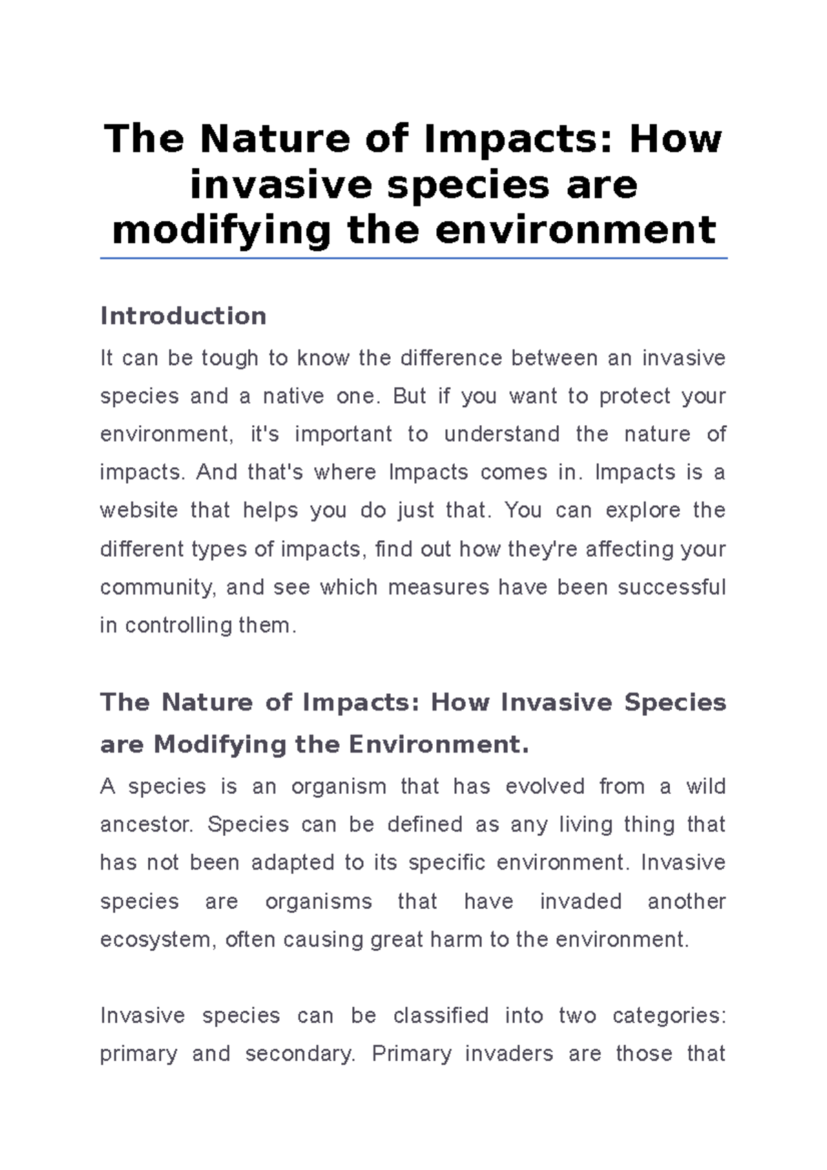 The Nature of Impacts: How invasive species are modifying the ...