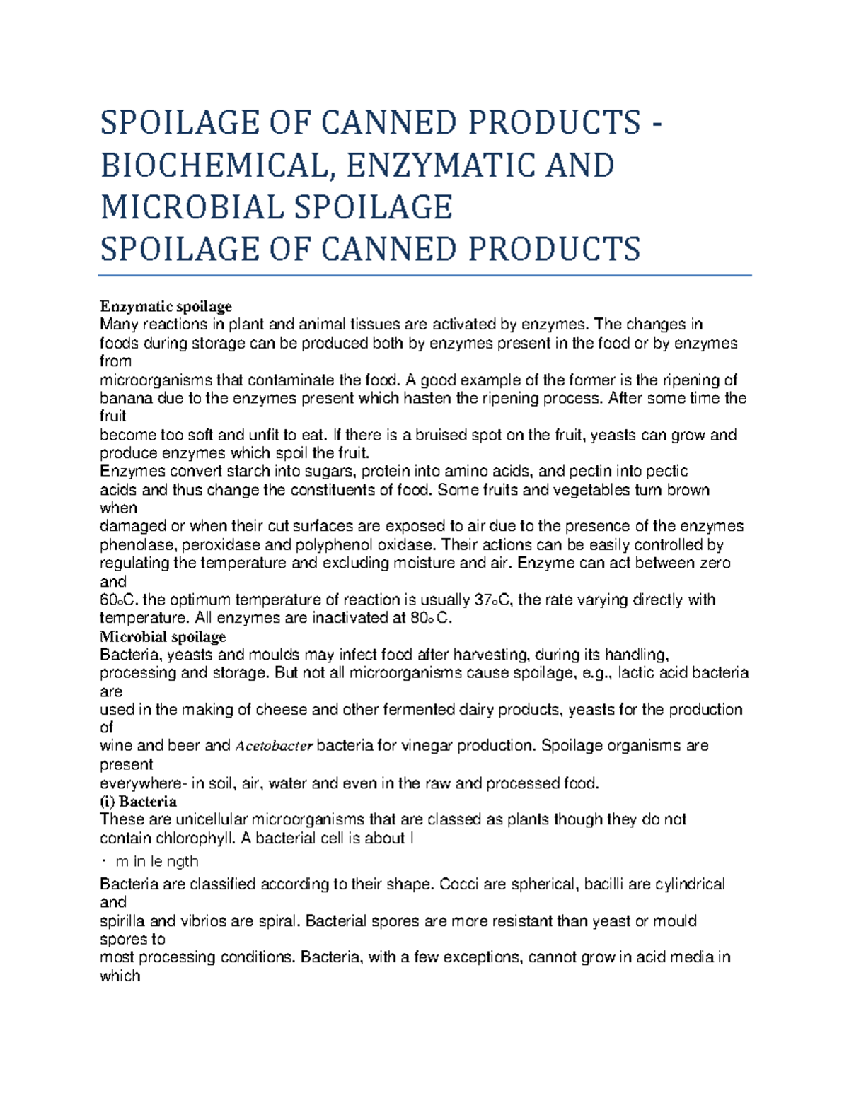 Spoilage OF Canned Products - SPOILAGE OF CANNED PRODUCTS - BIOCHEMICAL ...