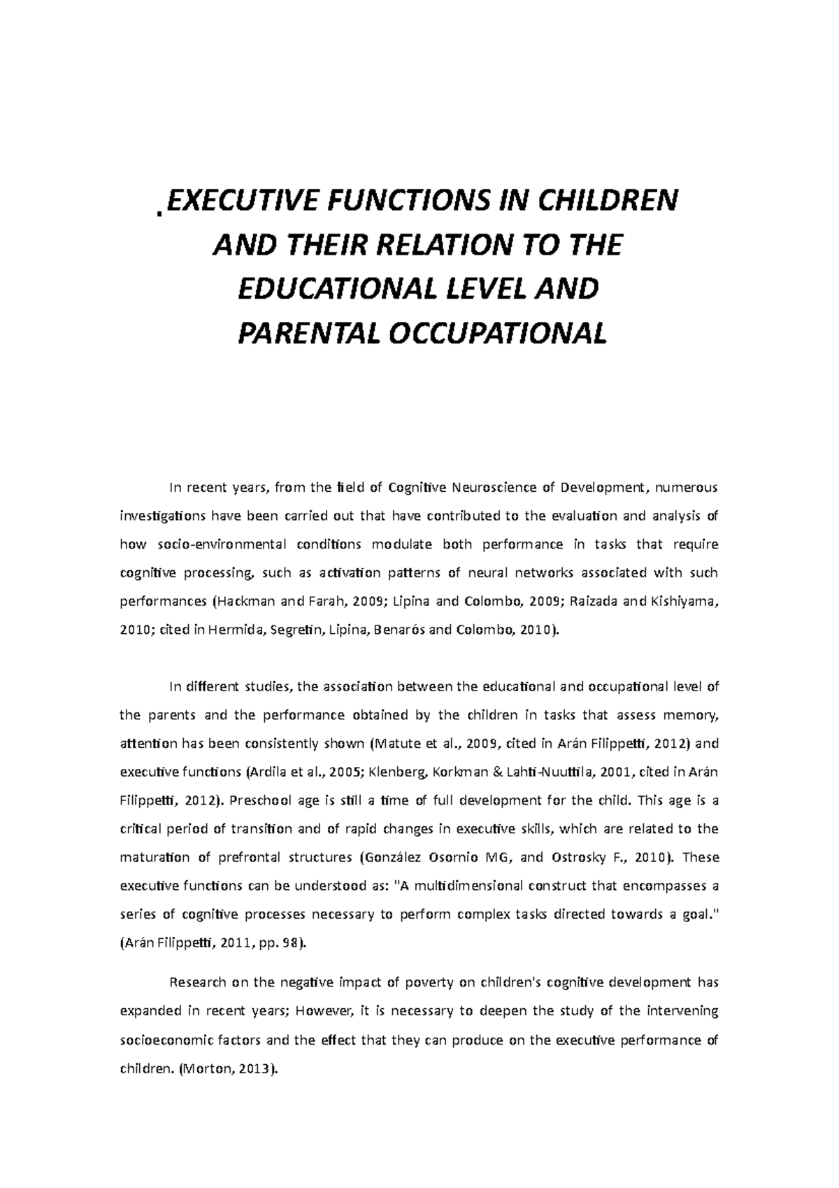 Executive Functions IN Childhood - EXECUTIVE FUNCTIONS IN CHILDREN AND ...