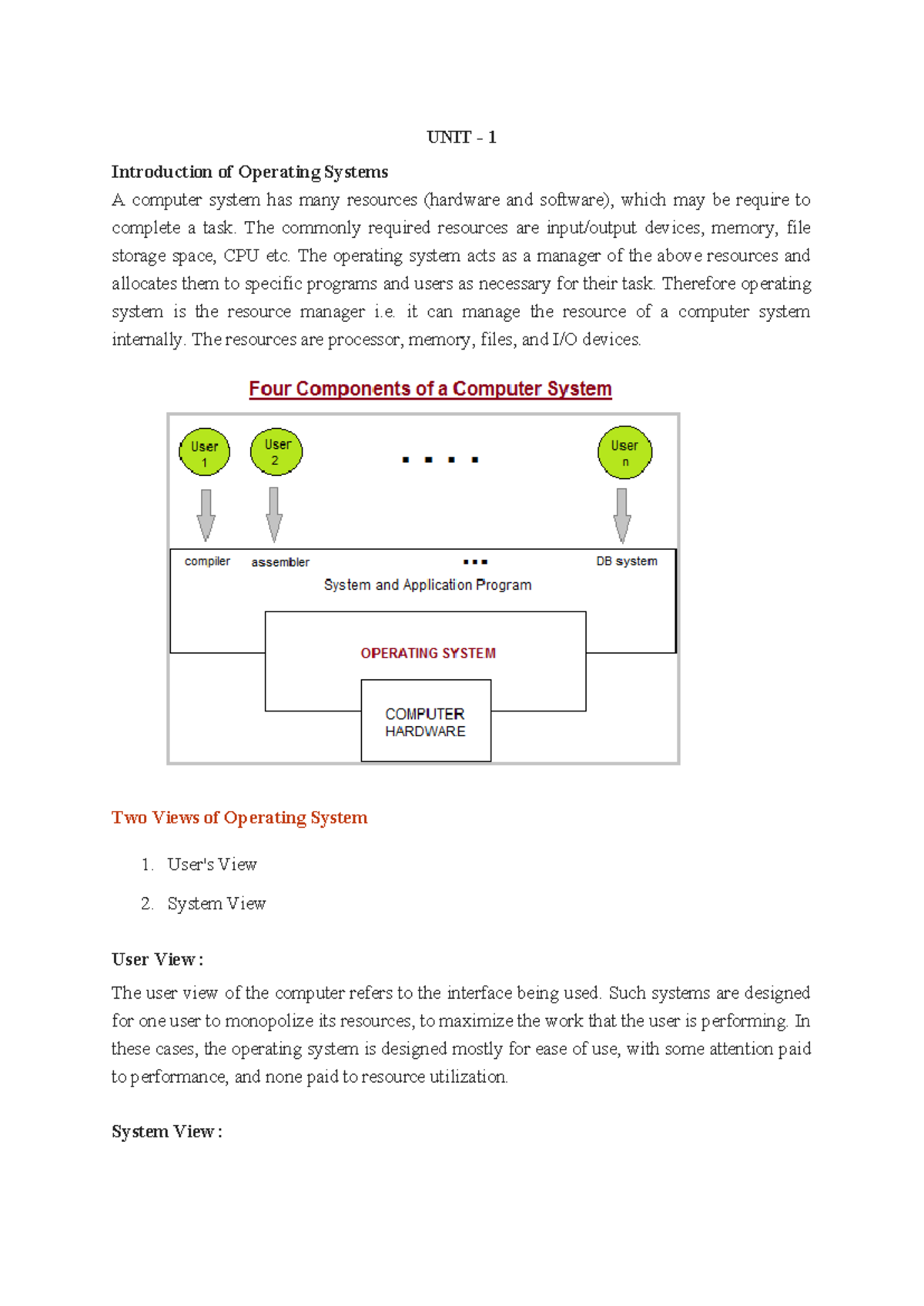 Advanced Operating System Unit 1 Introduction Of Operating Systems A Computer System Has 3836