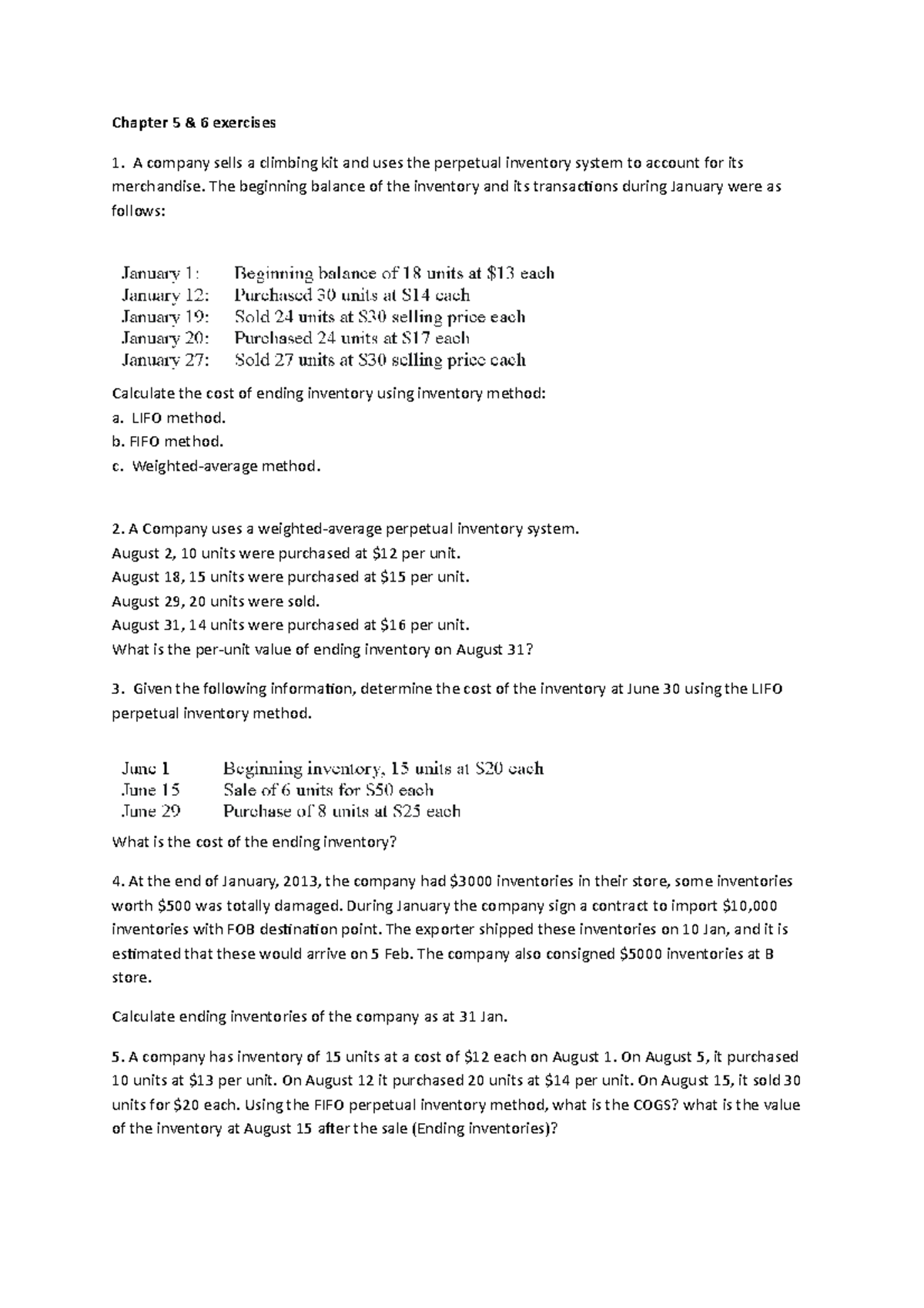 Chapter 5, 6 exercises - Chapter 5 & 6 exercises A company sells a ...