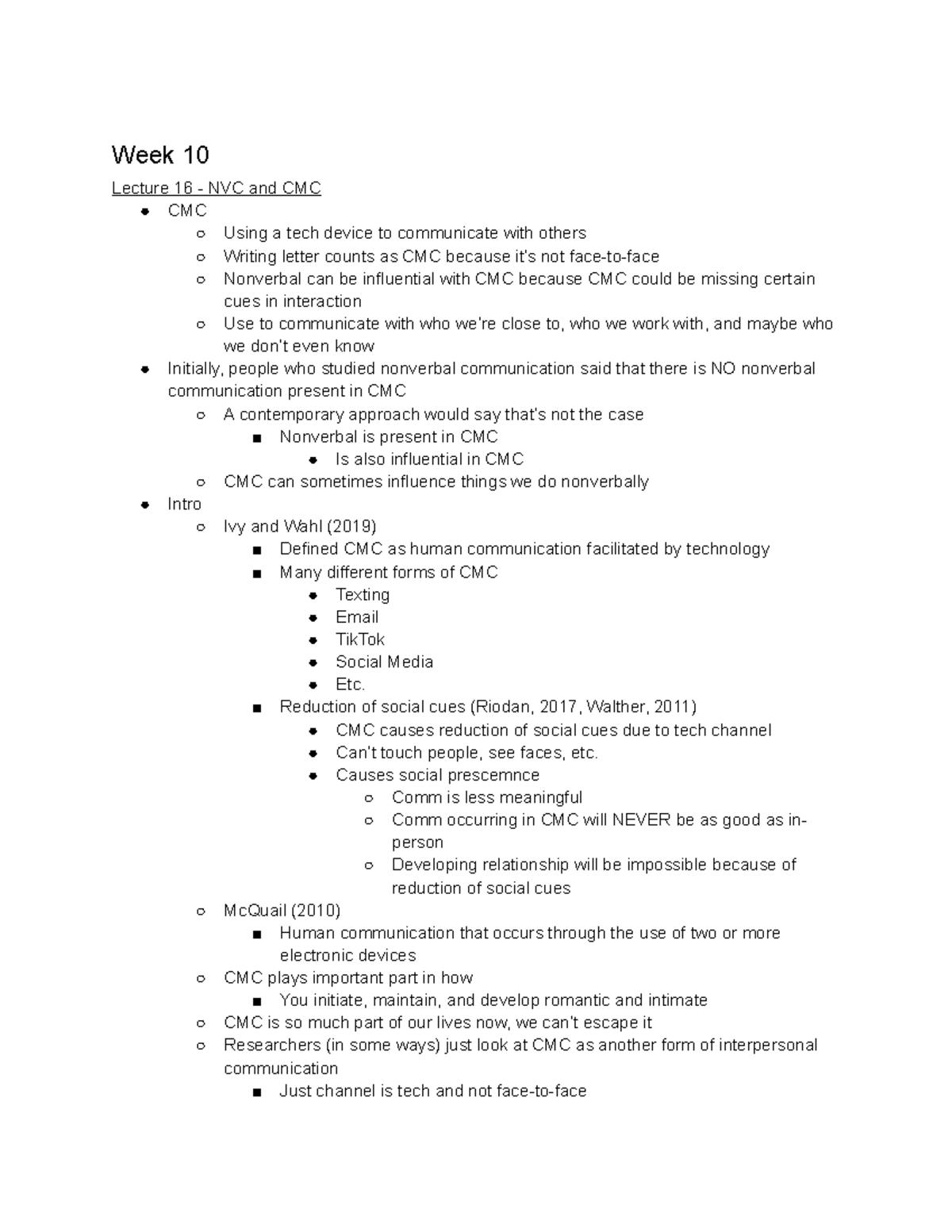 122 Class Notes - Dr. Stephen Brunner - Week 10 Lecture 16 - NVC and ...