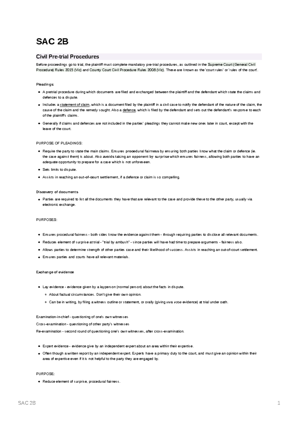 civil law notes - SAC 2B Civil Pre-trial Procedures Before proceedings ...