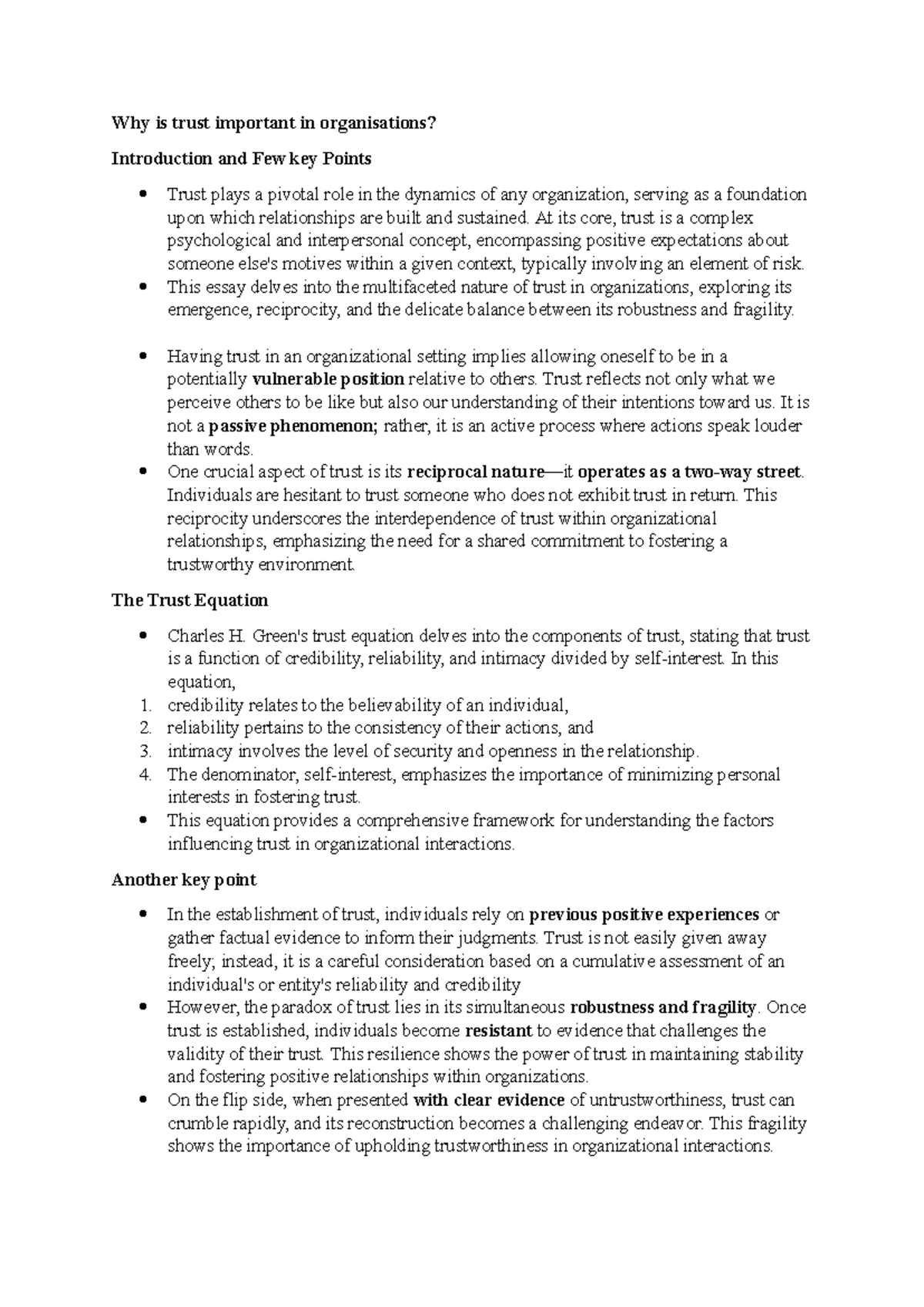 PM4067 - Trust Essay - Why is trust important in organisations ...