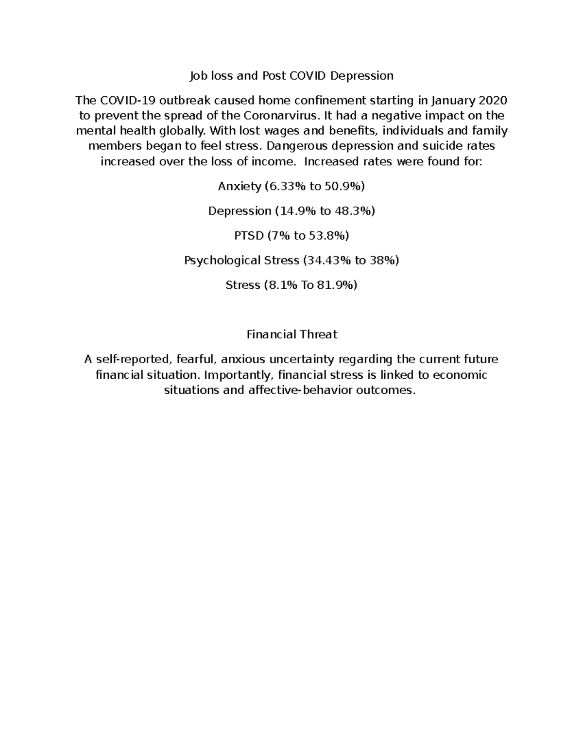 Job loss and Post Covid Depression - Job loss and Post COVID Depression ...