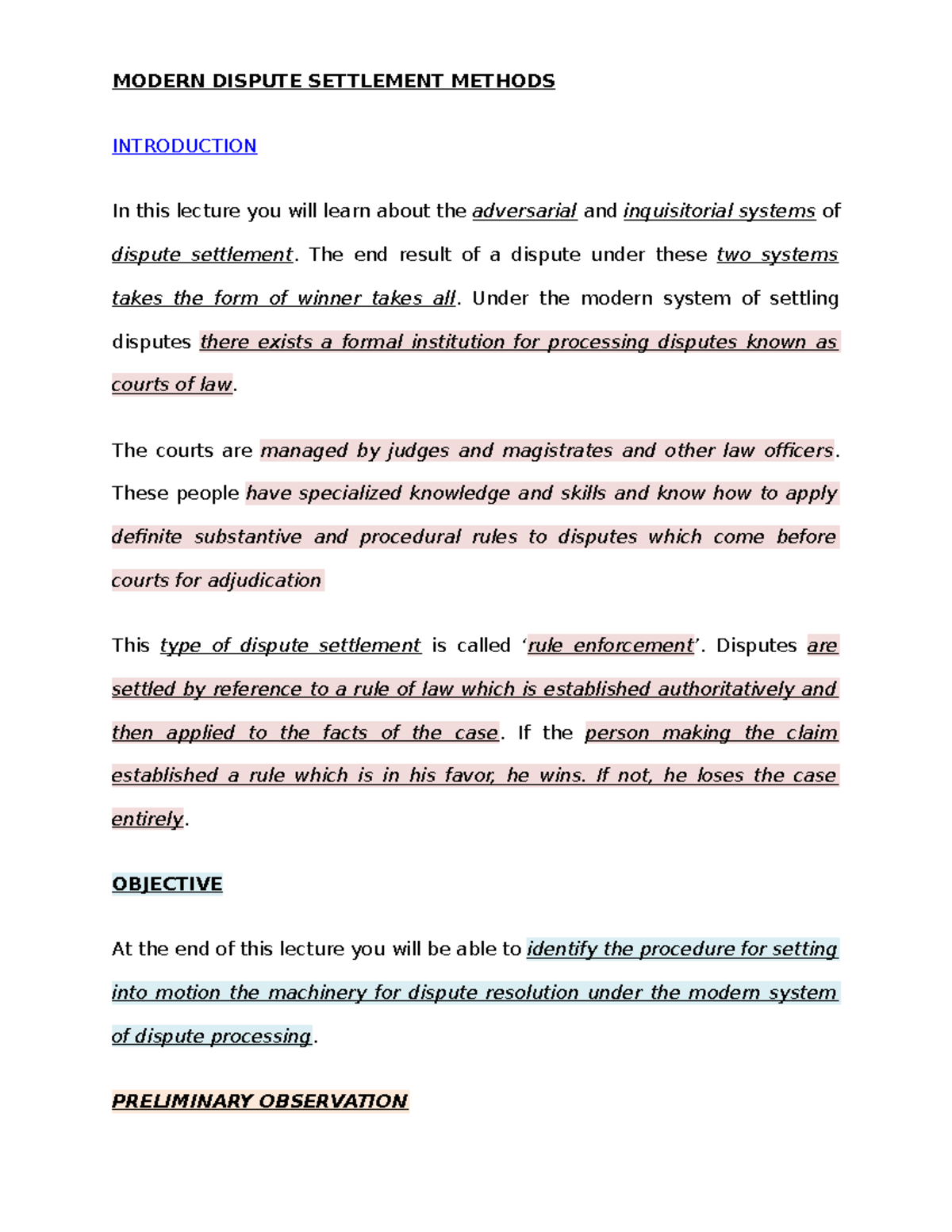 5; Modern Dispute Settlement Methods - MODERN DISPUTE SETTLEMENT METHODS INTRODUCTION In this ...