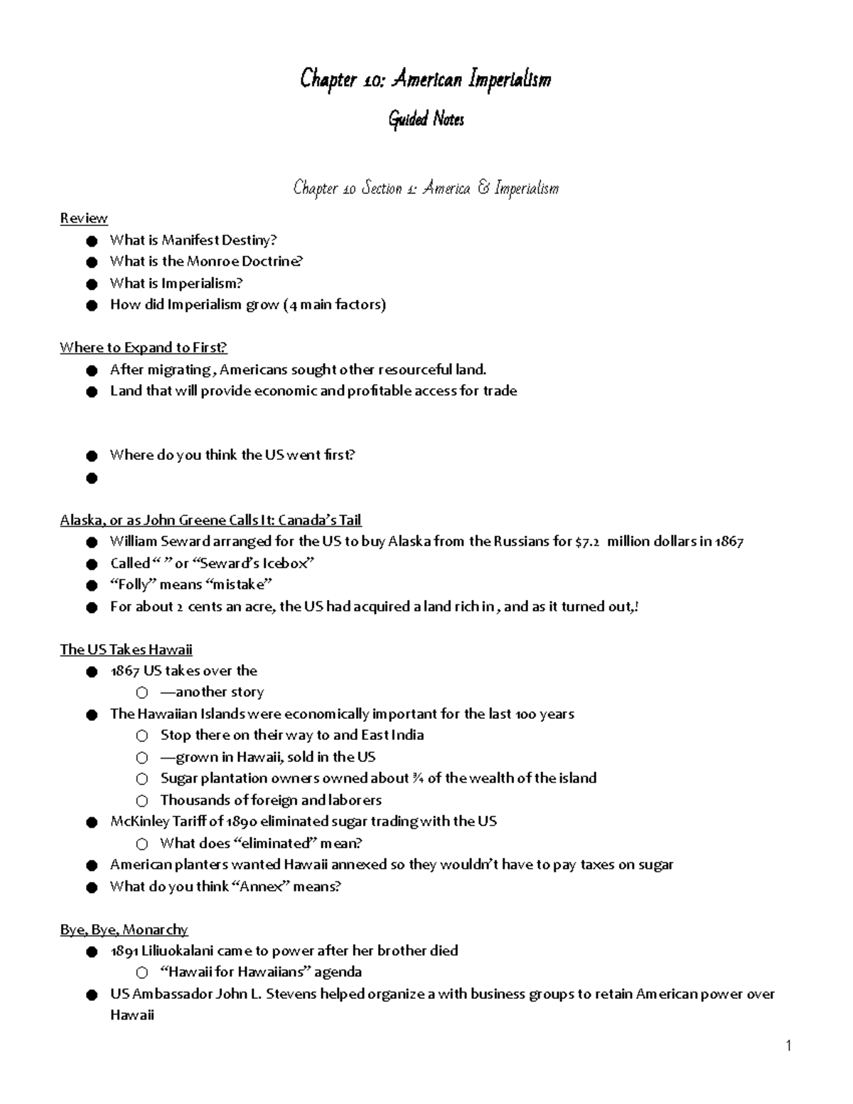 - 3a. American Imperialism Guided Notes - Chapter 10 : American ...