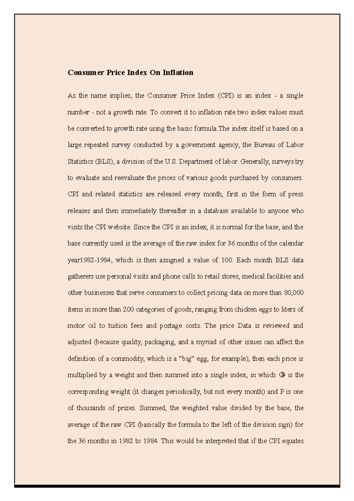 ECON 2020 - Consumer Price Index On Inflation - Consumer Price Index On ...