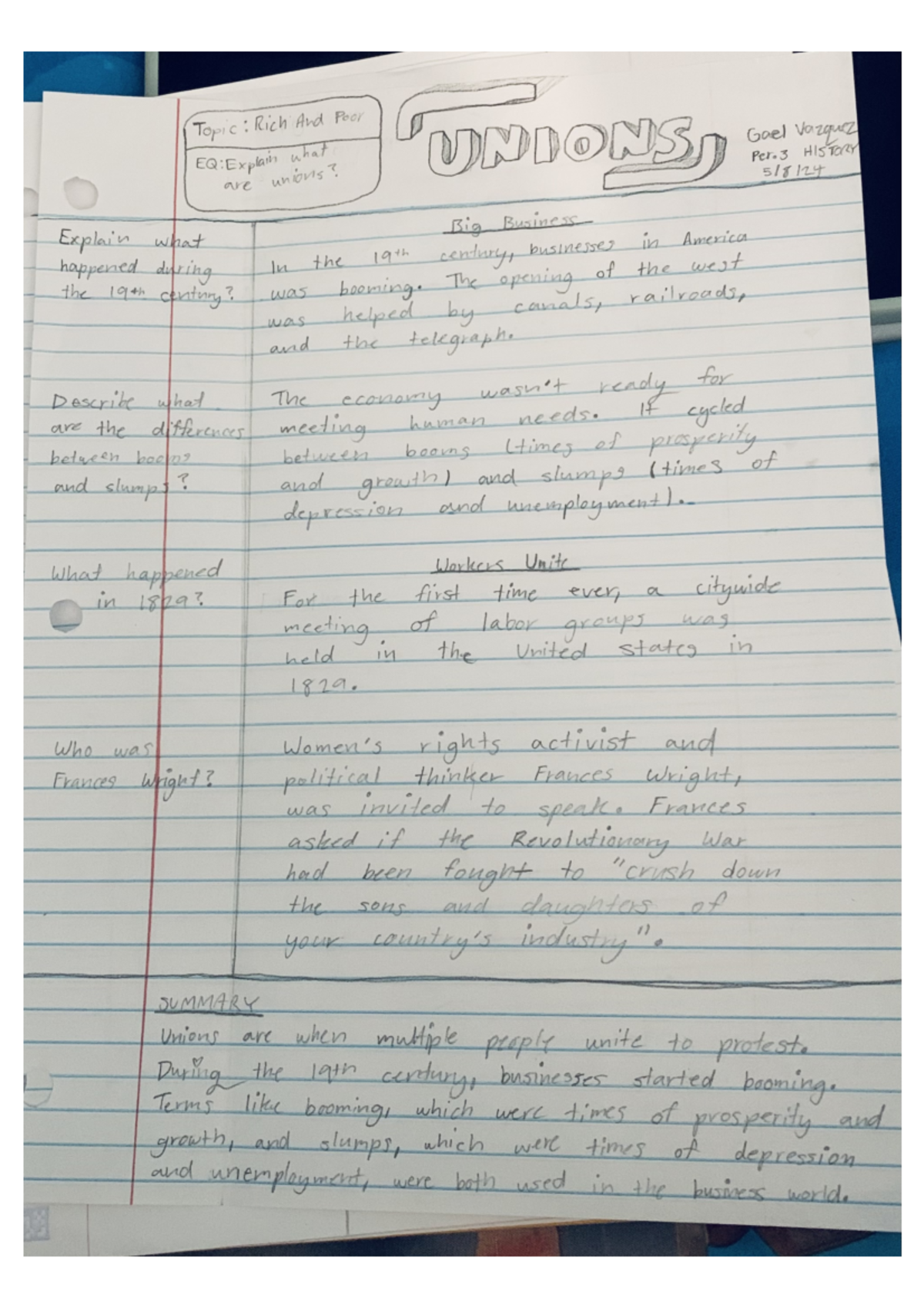 Unions World History (Cornell Notes) - Studocu