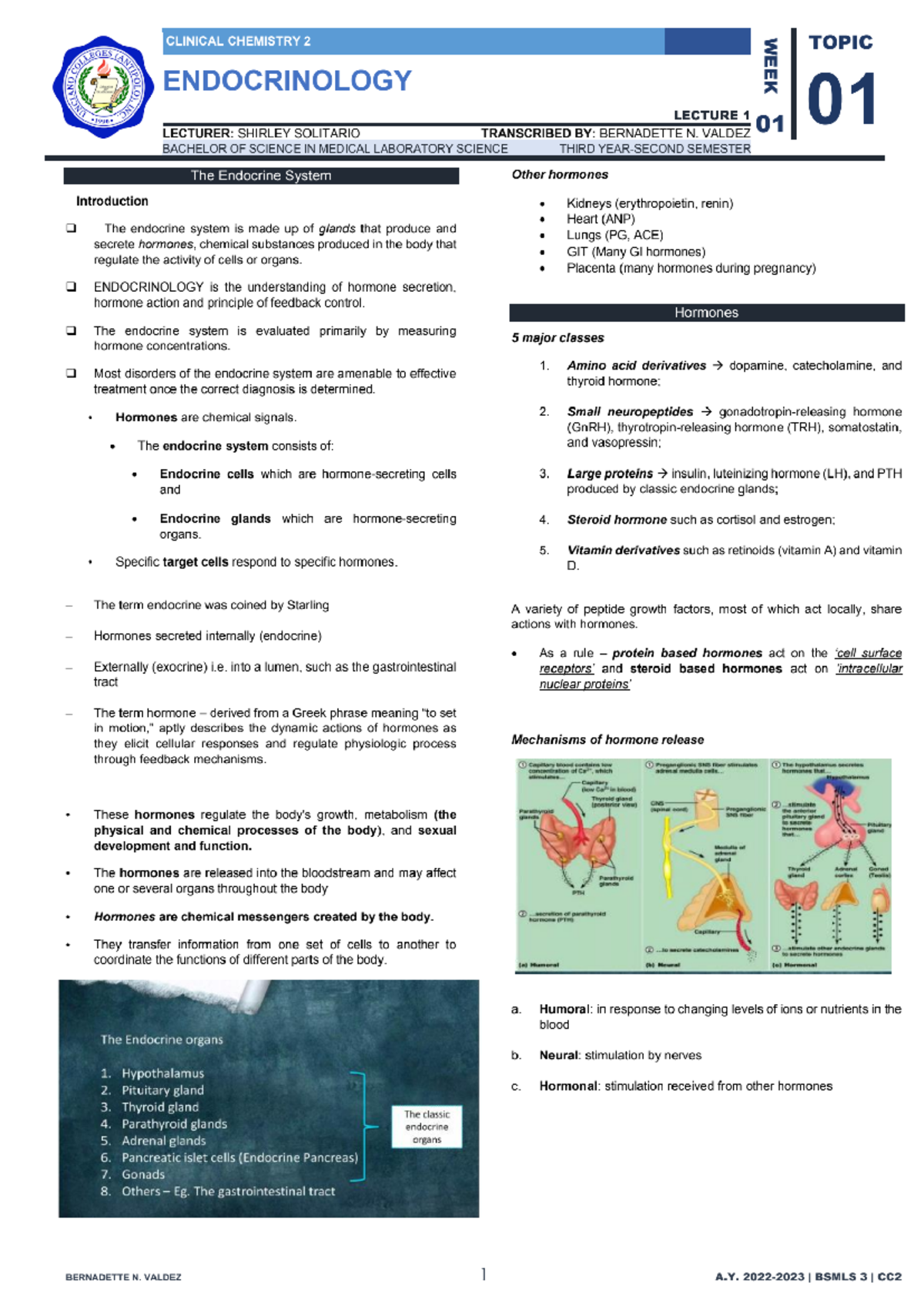 1- Endocrinology - CLINICAL CHEMISTRY - CLINICAL CHEMISTRY 2 TOPIC ...