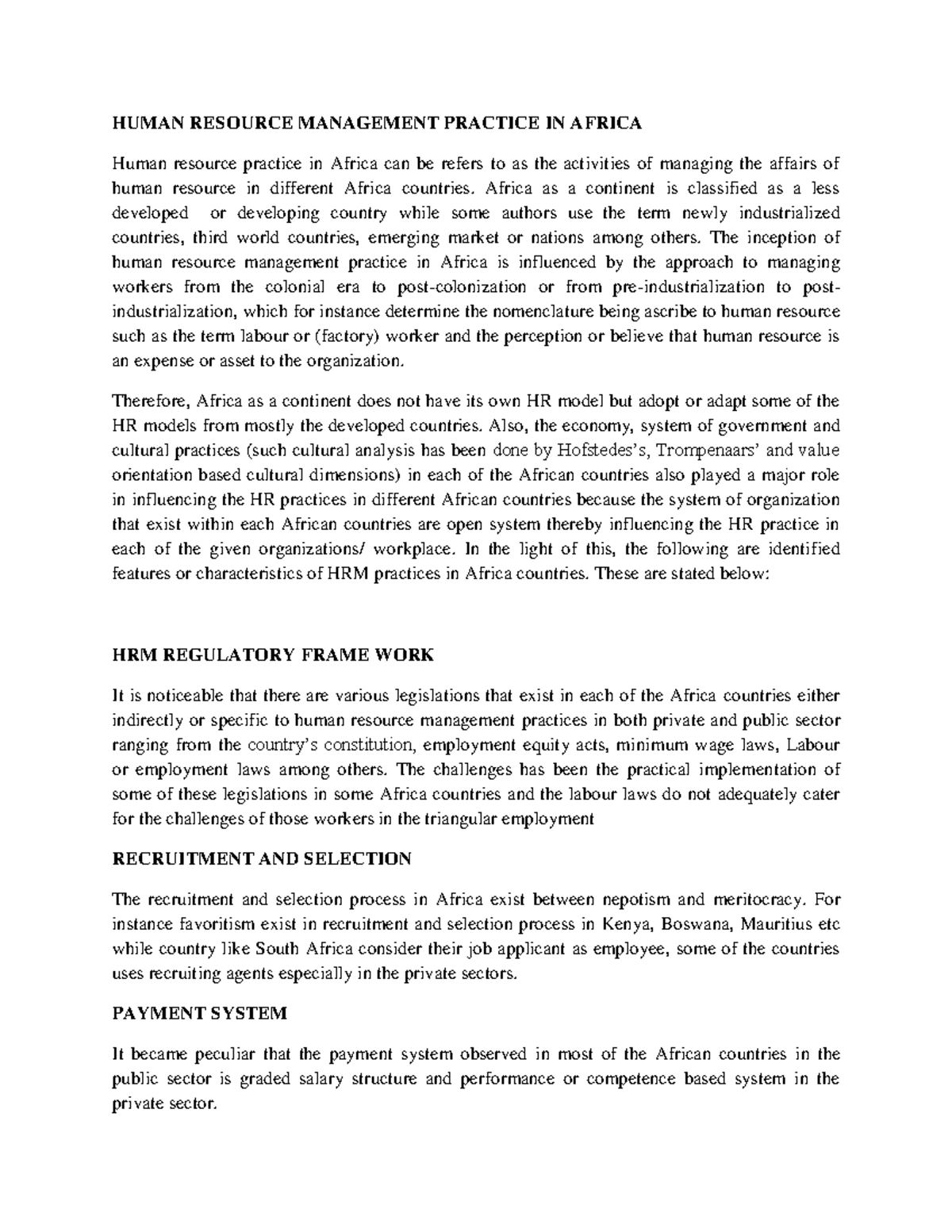 New Human Resource Management Practice IN Africa - HUMAN RESOURCE ...