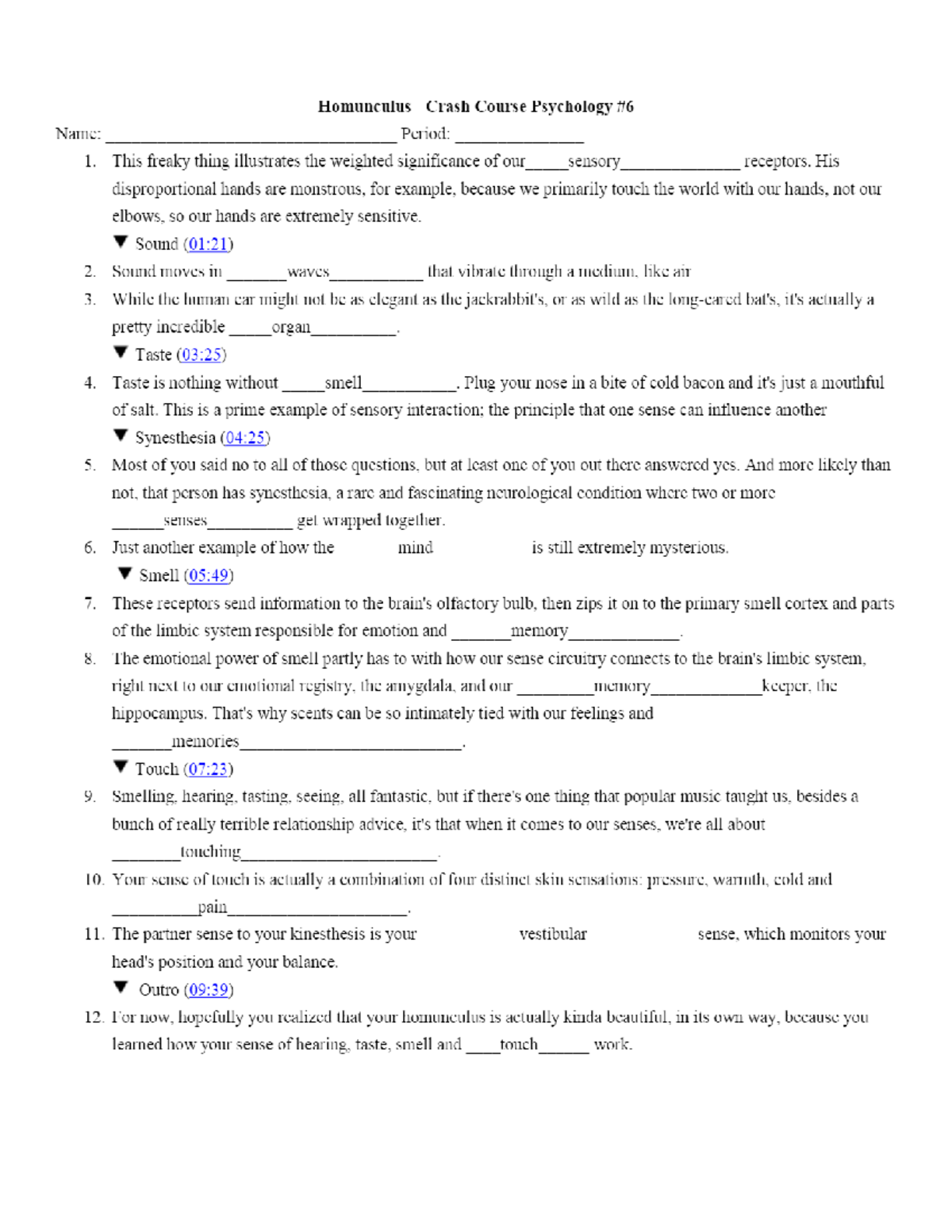 CC Psych 6 - Crash Course Worksheets - Naine: bo tad 10. 11. Homunculus ...