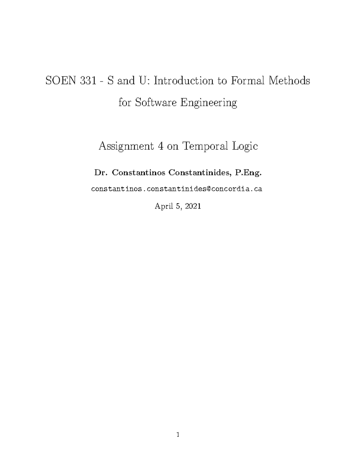 W2021 Assignment 4 - SOEN 331 - S and U: Introduction to Formal Methods for Software Engineering ...