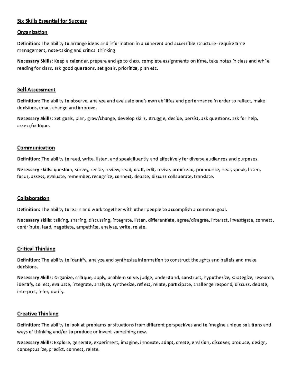 Six Skills Essential for Success - Six Skills Essential for Success ...