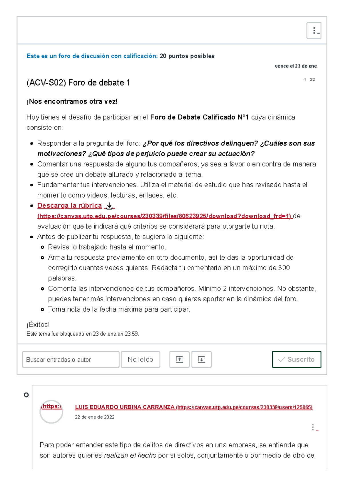 Tema (ACV-S02) Foro de debate 1 - Este es un foro de discusión con ...