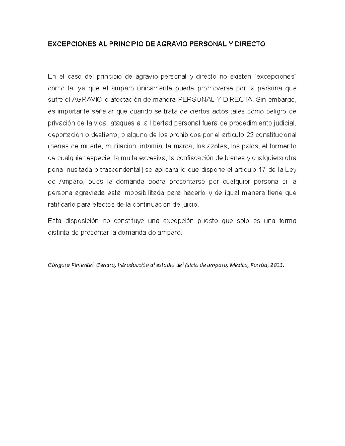Excepciones AL Principio DE Agravio Personal Y Directo - EXCEPCIONES AL ...