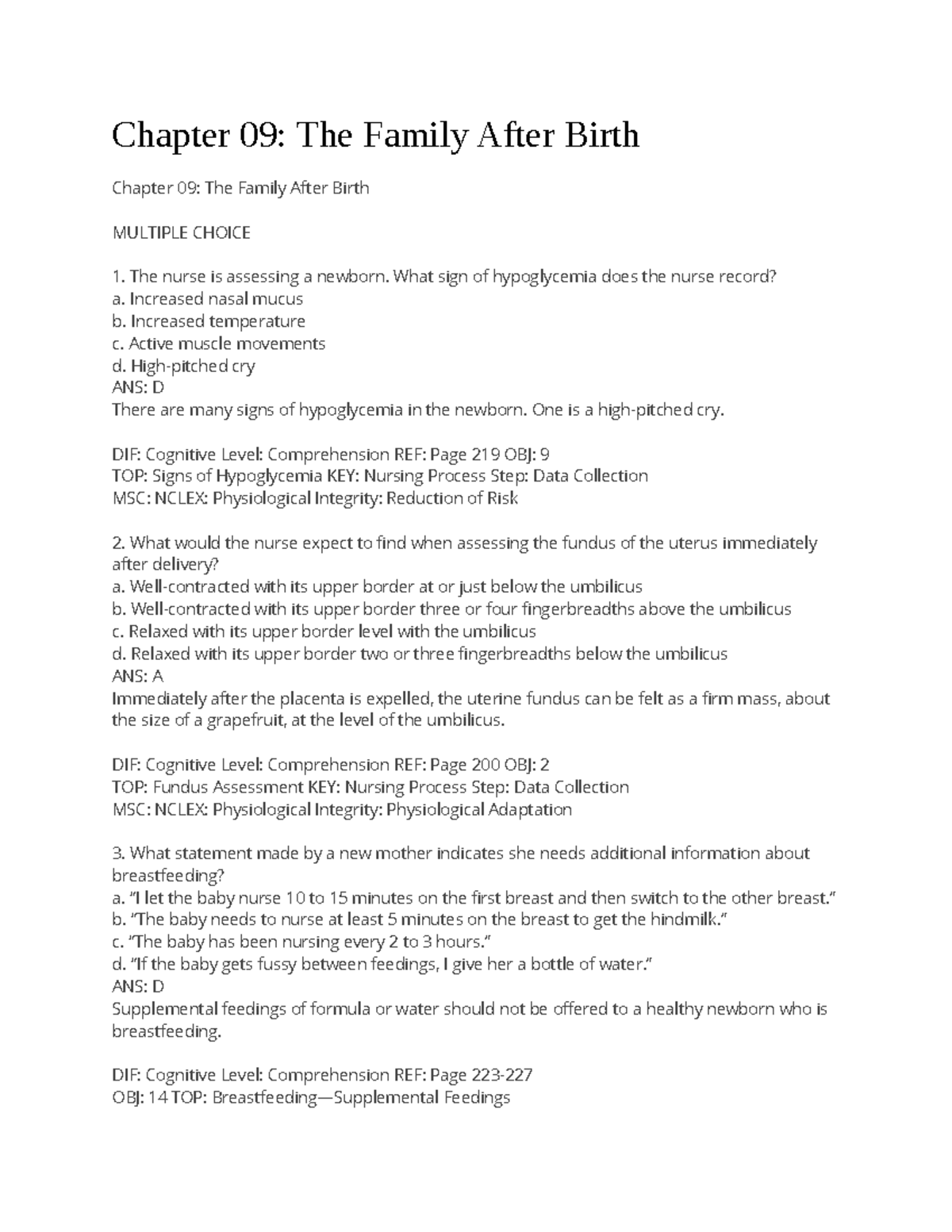 Ch9 - med surgical - Chapter 09: The Family After Birth Chapter 09: The ...