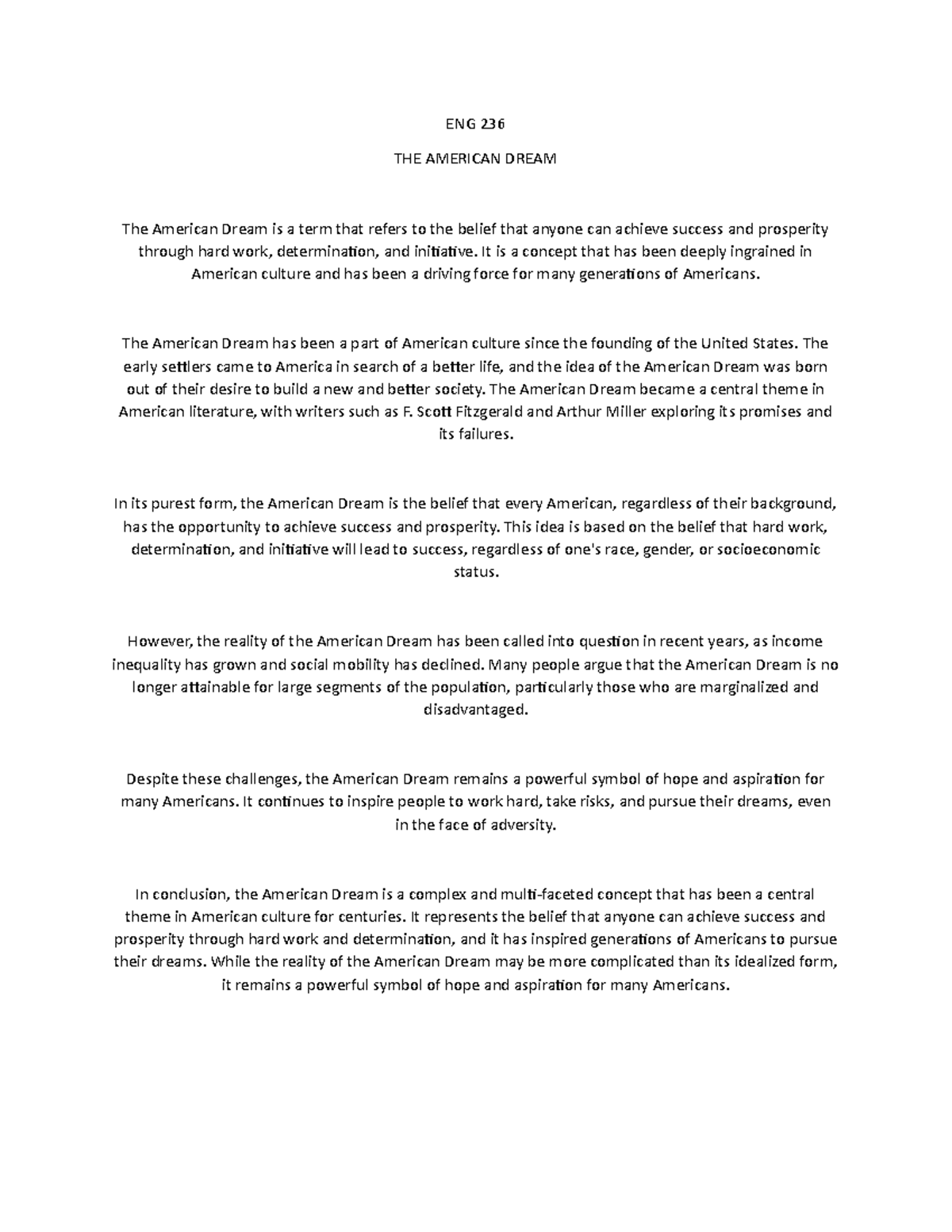 ENG 236 - the american dream - ENG 236 THE AMERICAN DREAM The American ...
