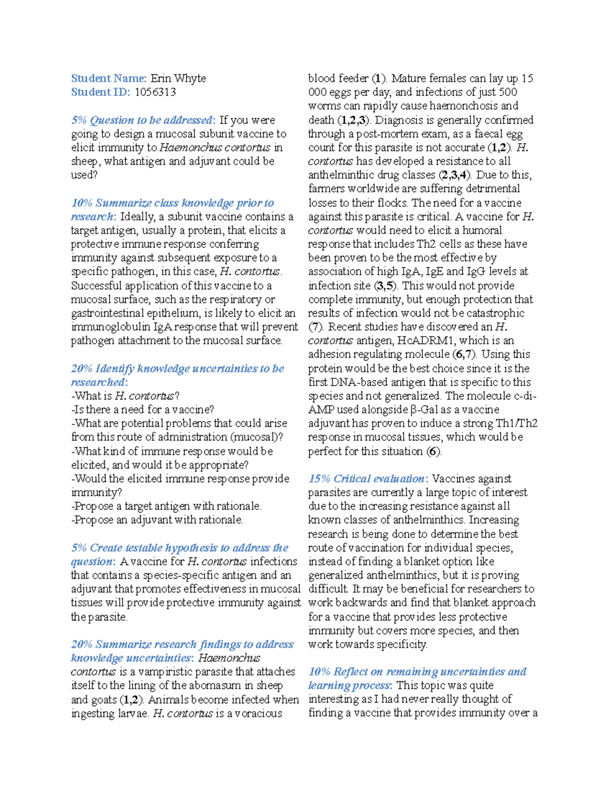IBL 4 Assignment - Student Name: Erin Whyte Student ID: 1056313 5% ...