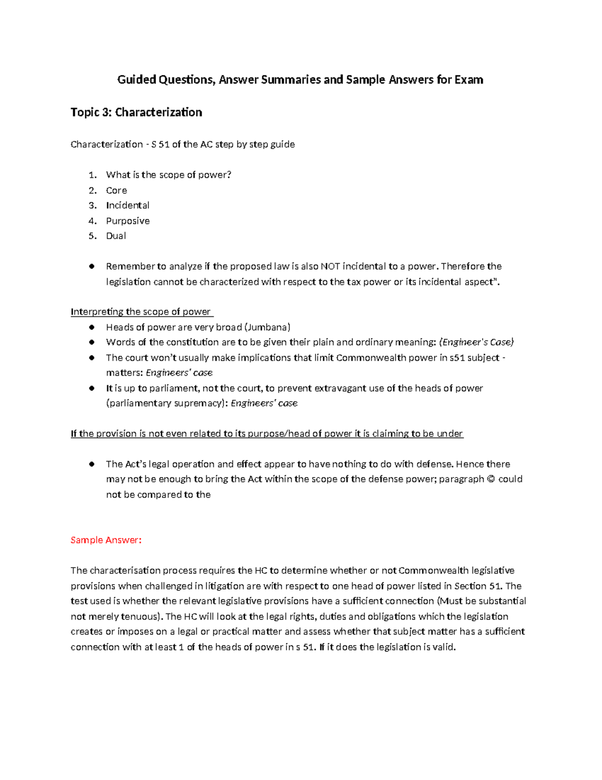 Sample Answers for Exam - Guided Questions, Answer Summaries and Sample ...