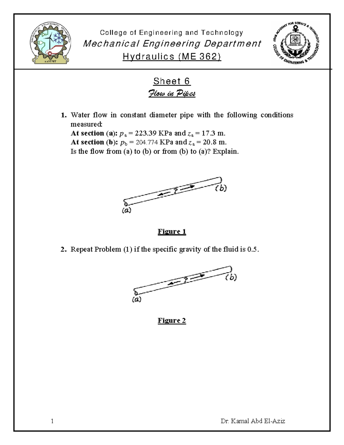 Dr Rola ME 362 Sheet 6 - AAST - College of Engineering and Technology ...
