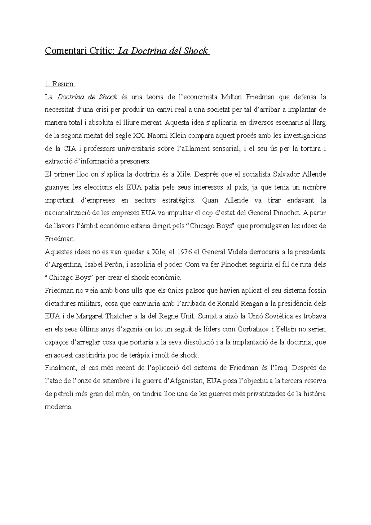 La doctrina de Shock - ... - Comentari Crític: La Doctrina del Shock ...