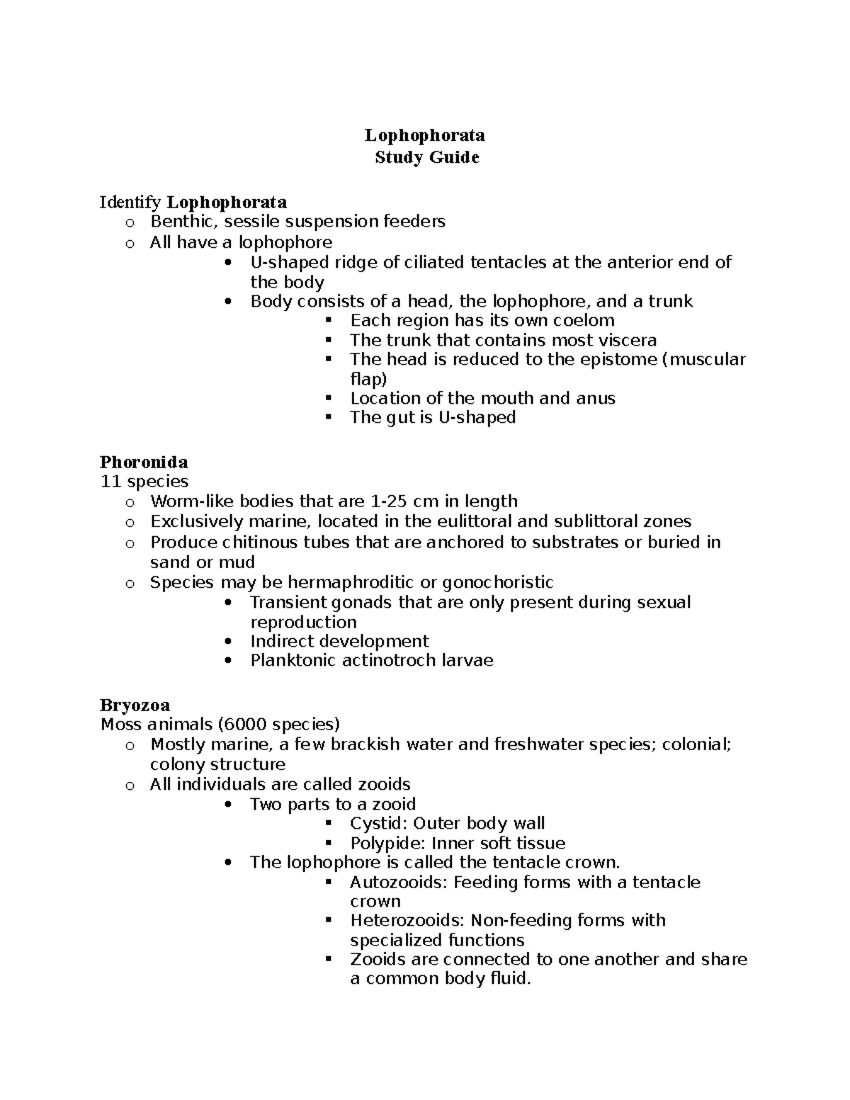 Lophophorata Study Guide - Lophophorata Study Guide Identify ...