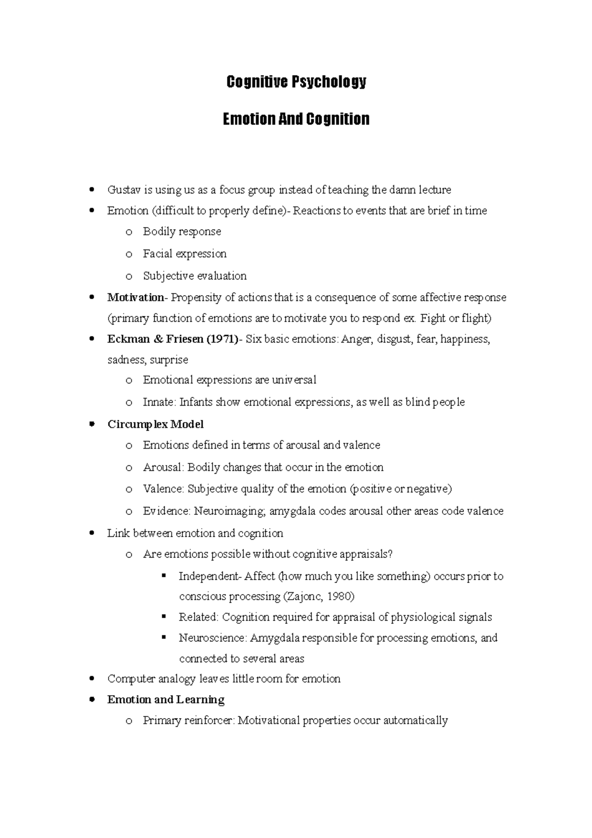 Emotion And Cognition - Cognitive Psychology Emotion And Cognition ...