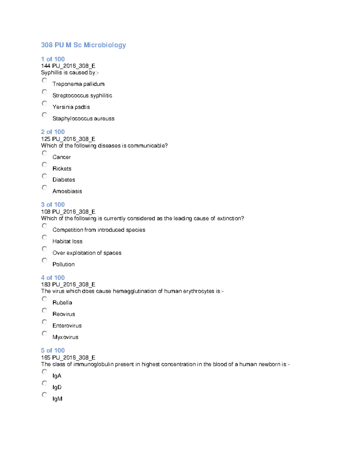 MSc Microbiology question paper 2016 - 308 PU M Sc Microbiology 1 of ...