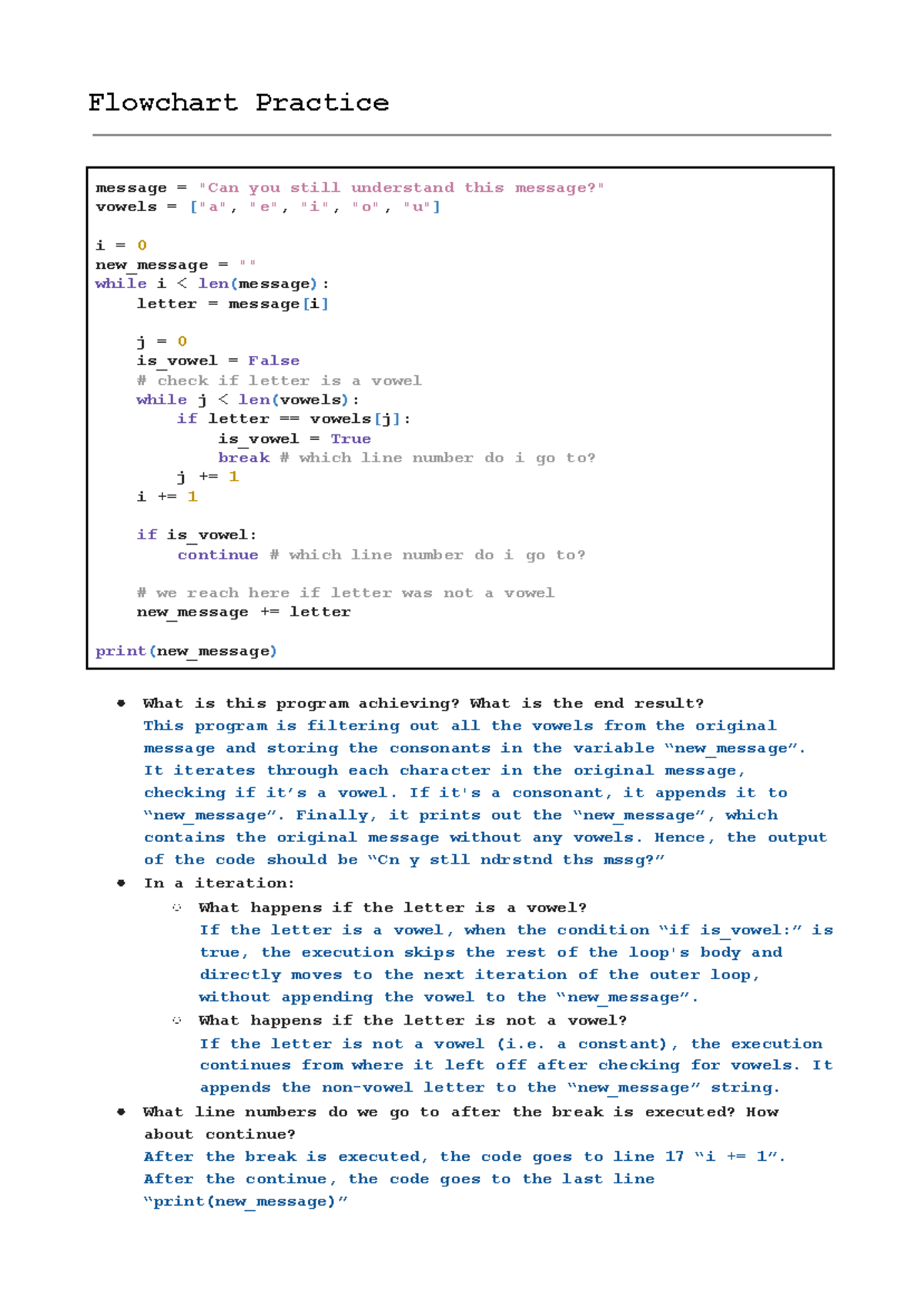 Flowchart Practice - Flowchart Practice message = "Can you still ...