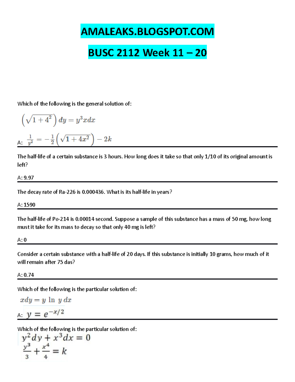 [ Amaleaks. Blogspot.COM] BUSC2112 Week 11-20 - AMALEAKS.BLOGSPOT BUSC 2112 Week 11 – 20 Which ...