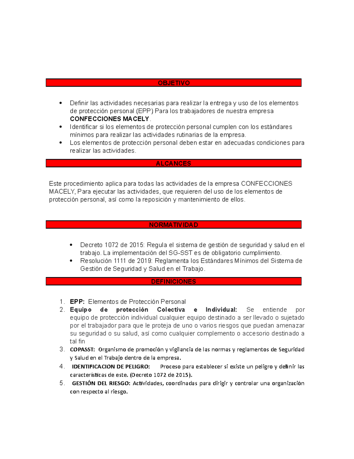 Procedimiento para la seleccion y entrega de epp G44 - OBJETIVO Definir las actividades ...