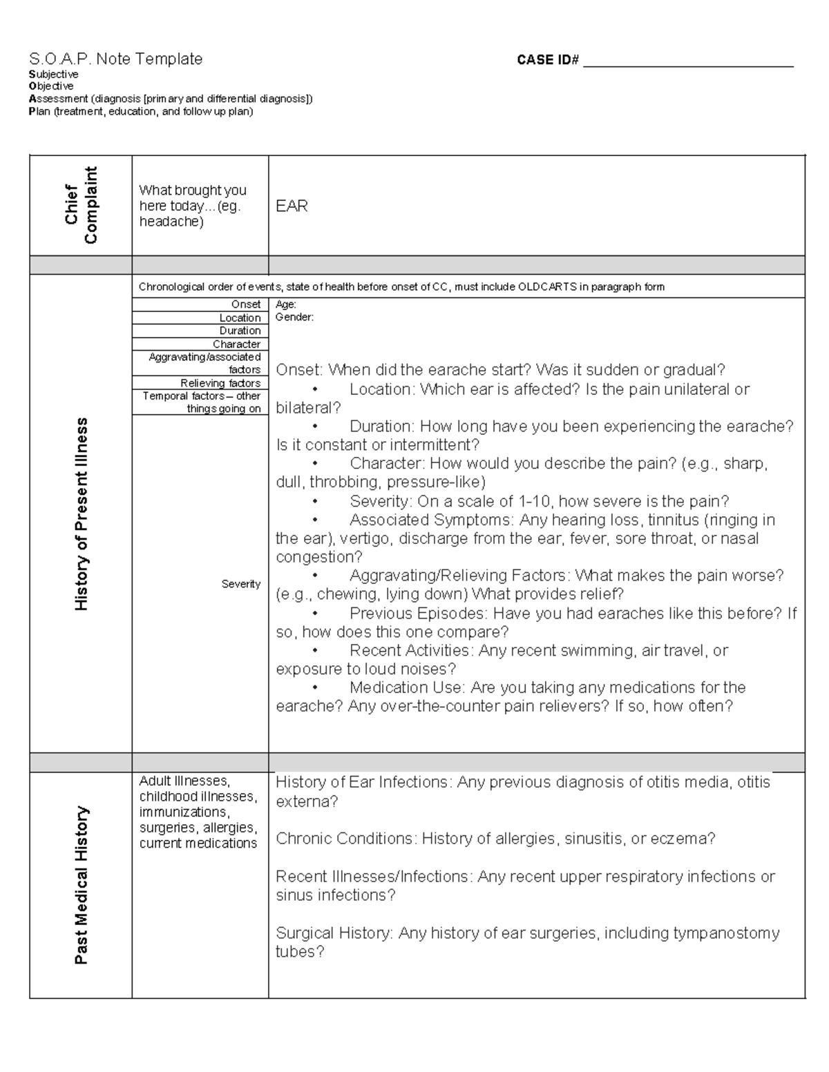 Exam 3 - EAR - SOAP NOTE - S.O.A. Note Template CASE ID ...