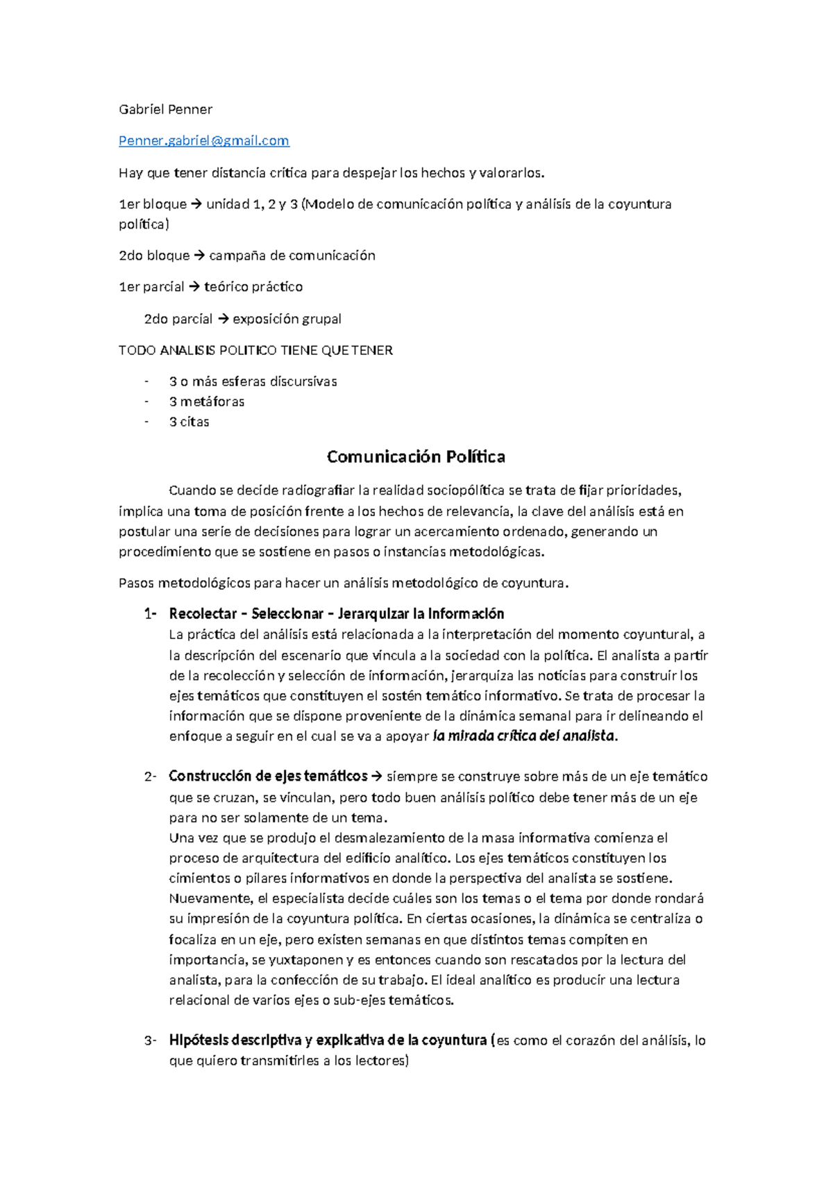 Comunicación Política - Gabriel Penner Penner@gmail Hay que tener ...