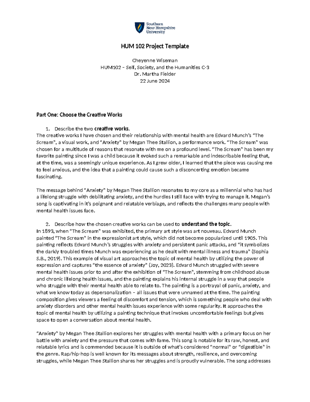 7-1 Creative Works - HUM 102 Project Template Cheyenne Wiseman HUM102 ...