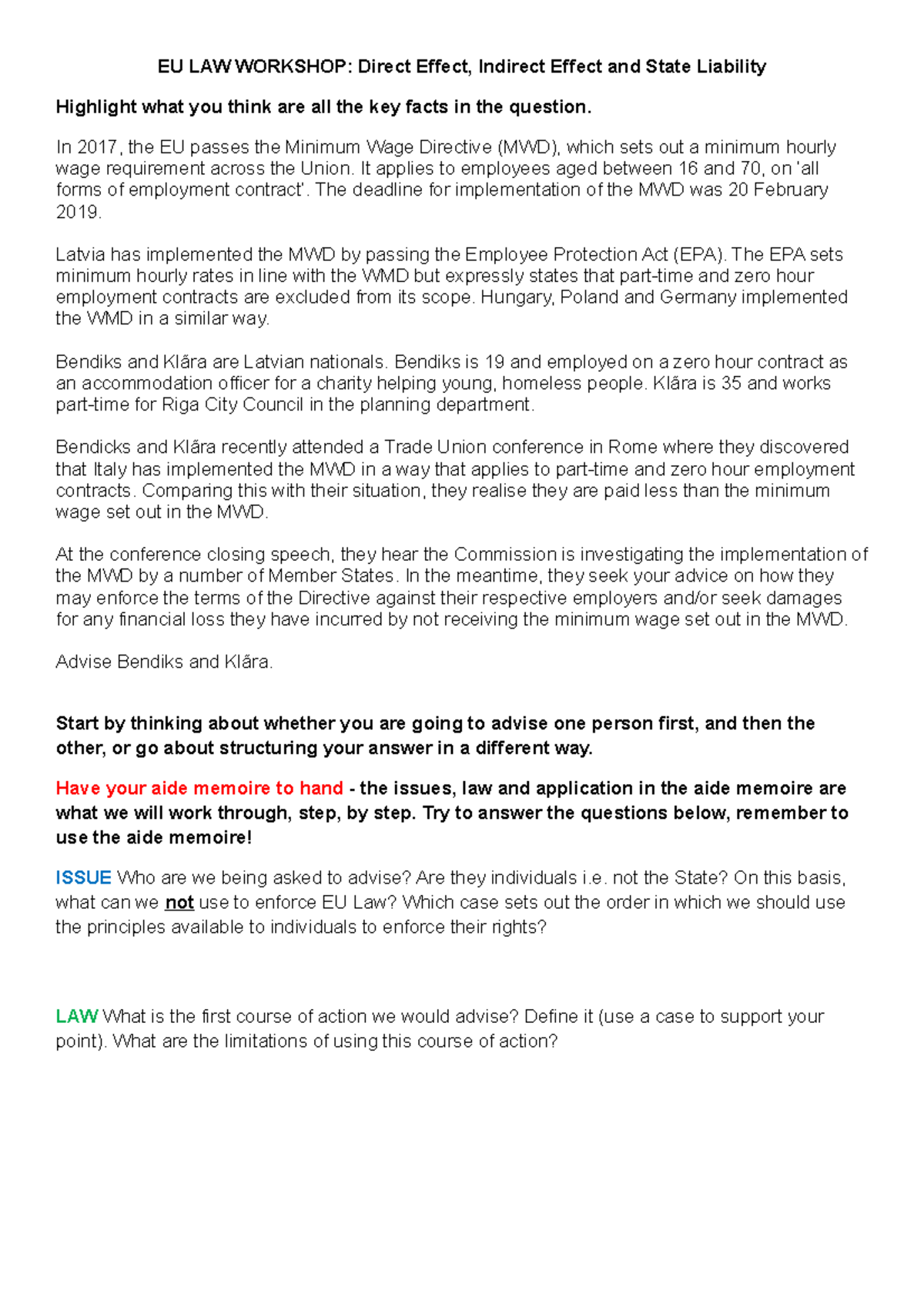 Direct Effect Indirect Effect And State Liability Eu Law Workshop Direct Effect Indirect