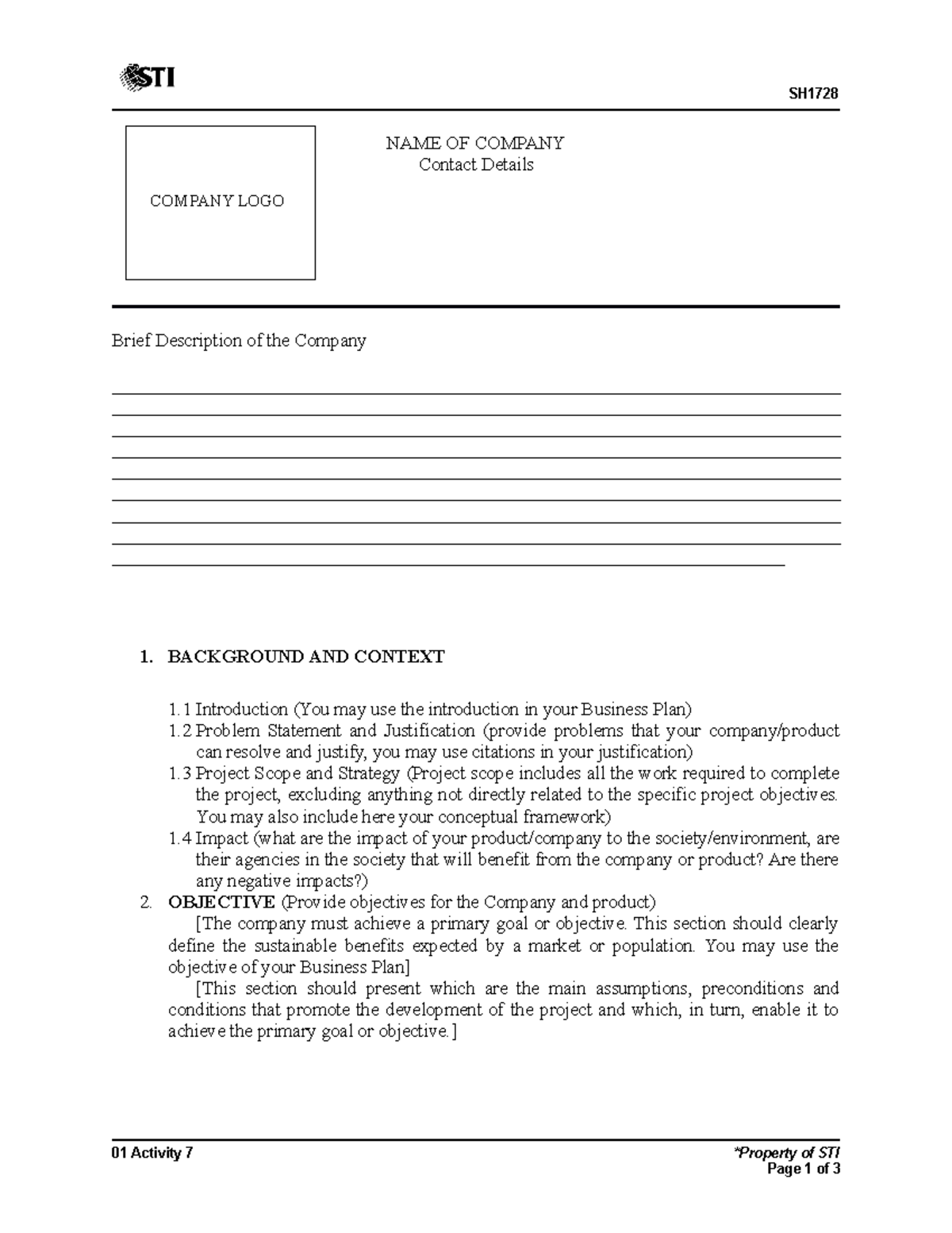 Documentation formst - guide - NAME OF COMPANY Contact Details Brief ...
