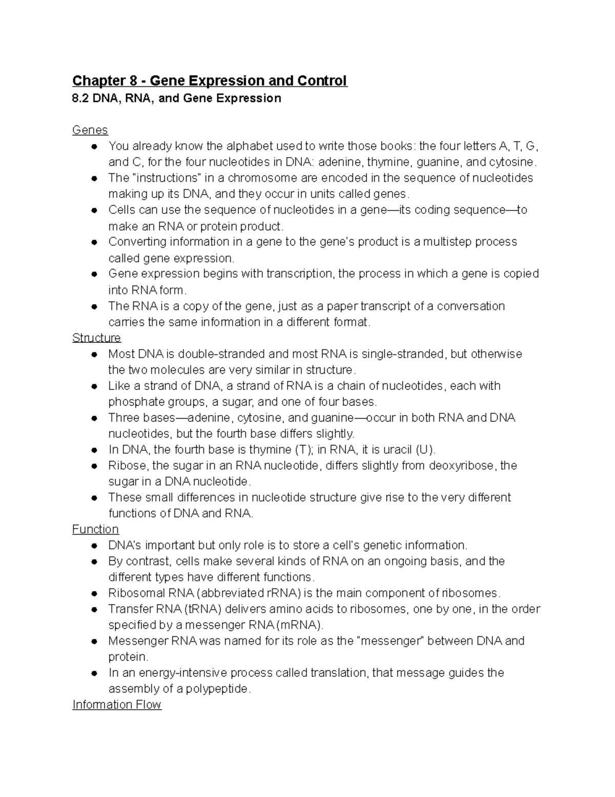 BIO 101 - Chapter 8 - Chapter 8 - Gene Expression and Control 8 DNA ...