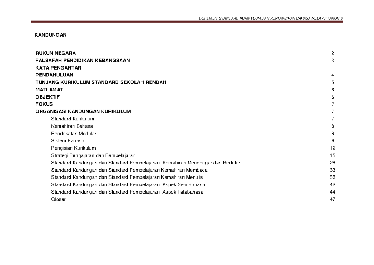 6. DSKP KSSR BM Tahun 6-SK - KANDUNGAN RUKUN NEGARA FALSAFAH PENDIDIKAN KEBANGSAAN PENDAHULUAN ...