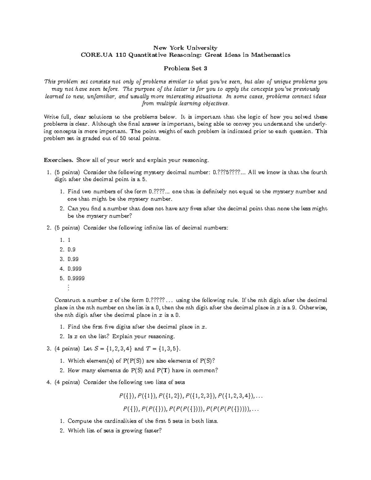 Problem Set 3 Great Ideas In mathematics - New York University CORE 110 ...