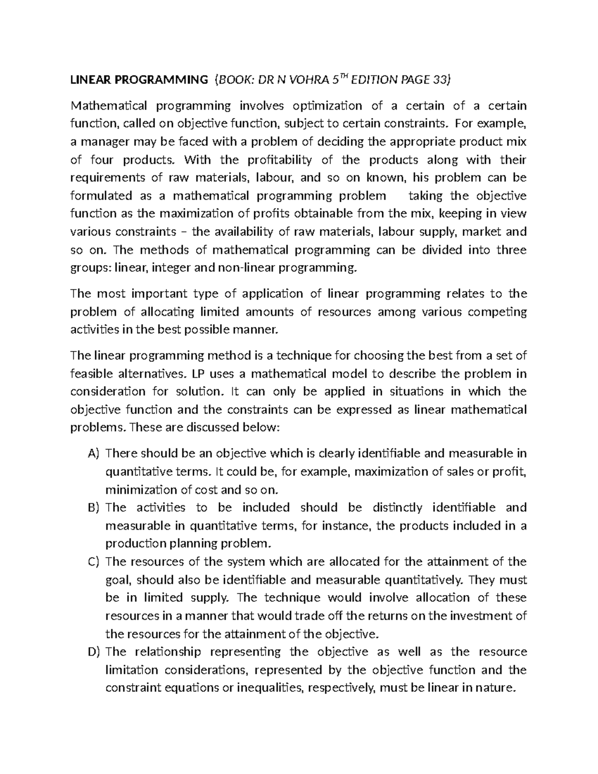 Linear Programming Notes Linear Programming Book Dr N Vohra 5 Th Edition Page 33