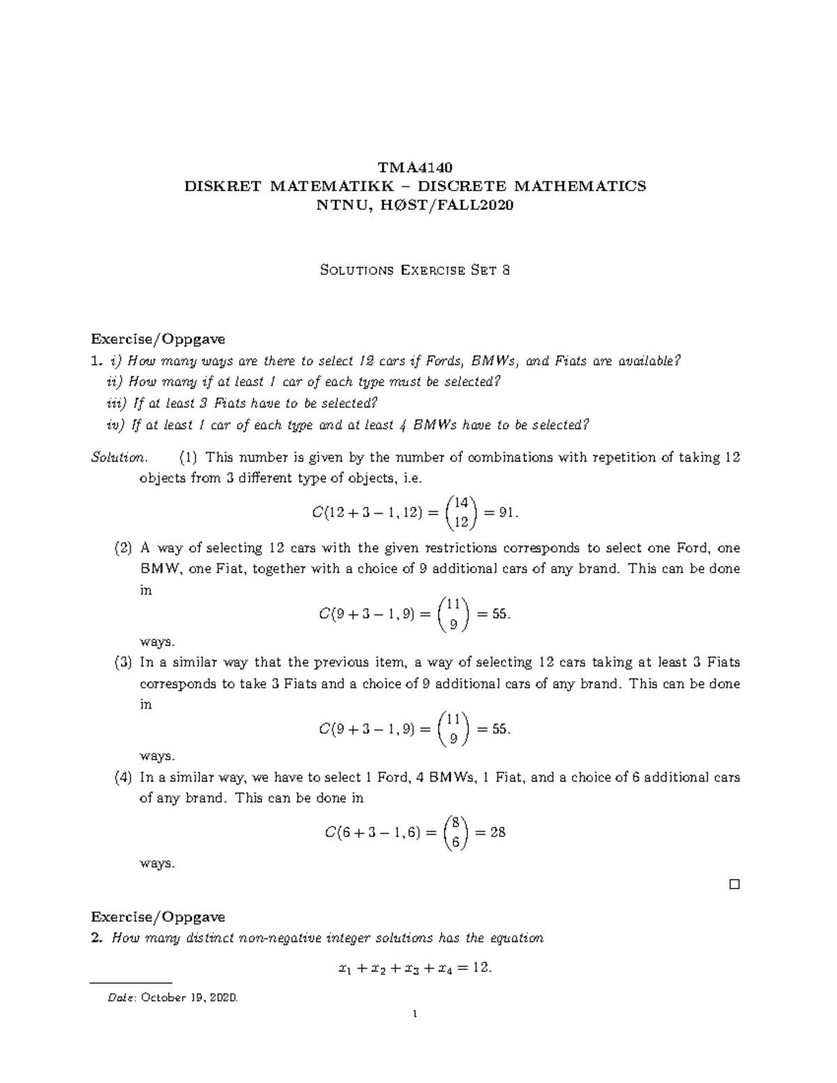 Solutions to Task 8 - TMA DISKRET MATEMATIKK – DISCRETE MATHEMATICS ...