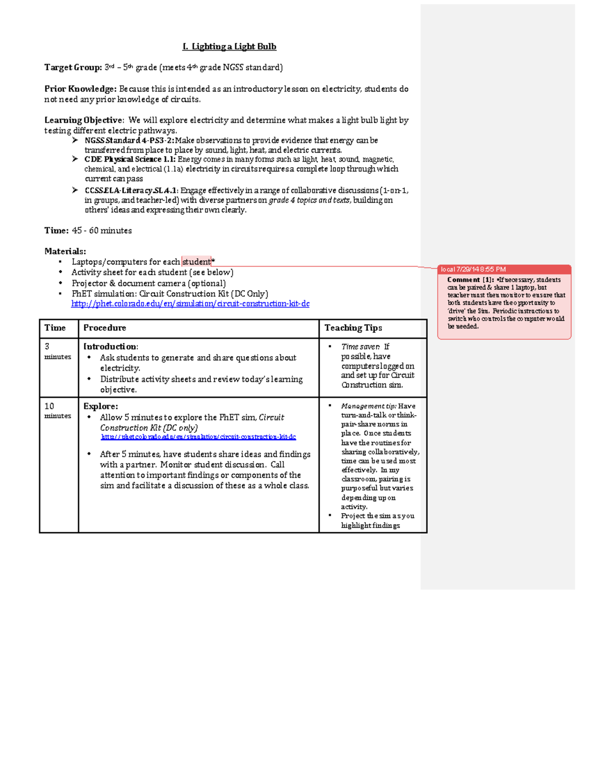 Circuit 3 Day Unit - I. Lighting a Light Bulb Target Group: 3 rd – 5 th ...