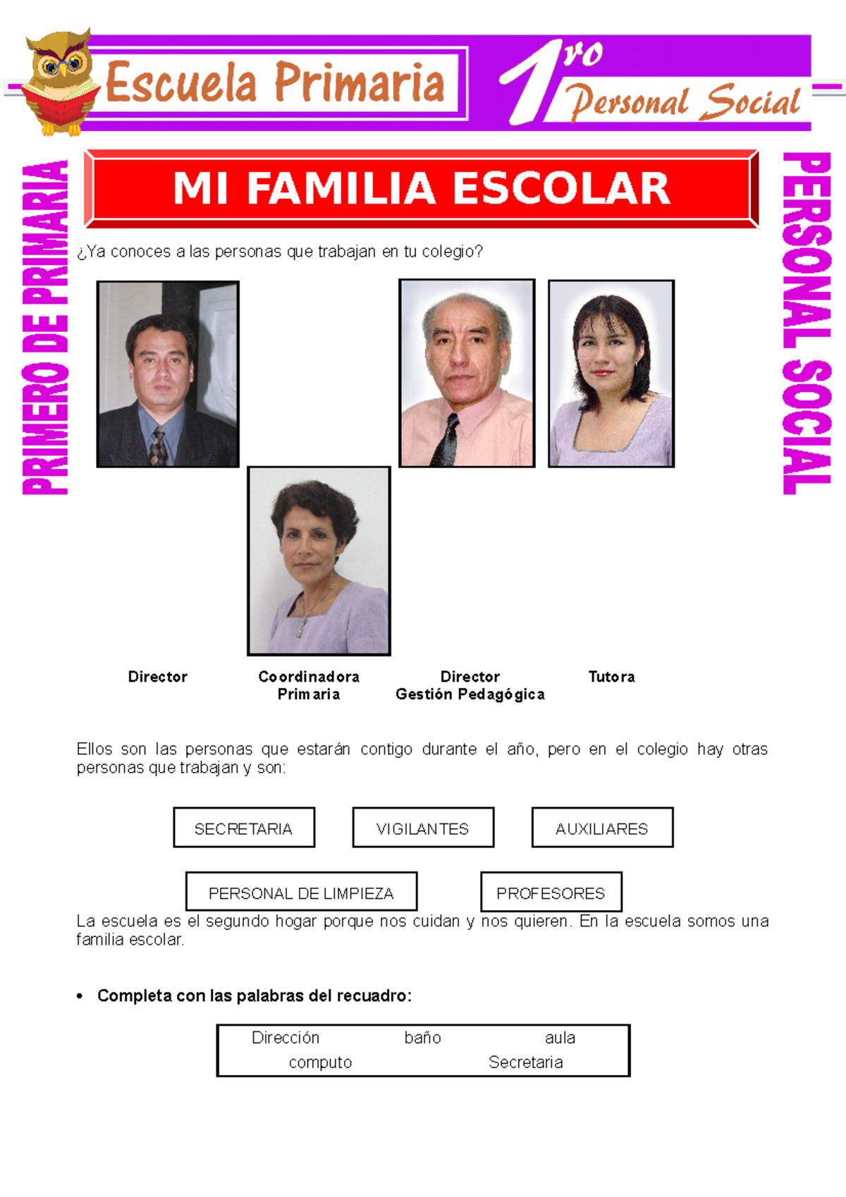 Mi Familia Escolar para Primero de Primaria - EscuelaPrimaria Primero ...